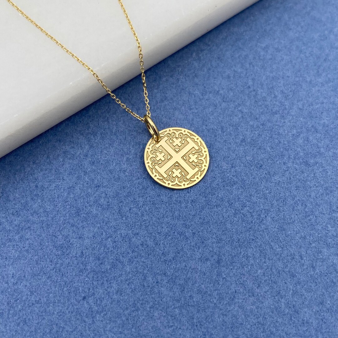 Dainty 14k Solid Gold Jerusalem Cross Necklace: Greek Orthodox Jewelry ...