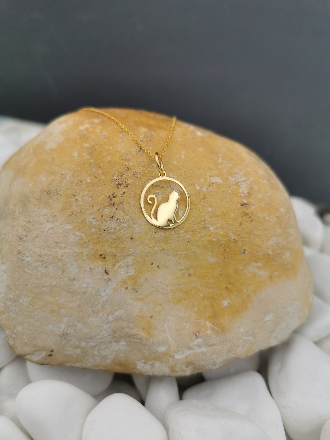 Dainty Gold Cat Necklace 14K Solid Gold Cat Pendant - Etsy