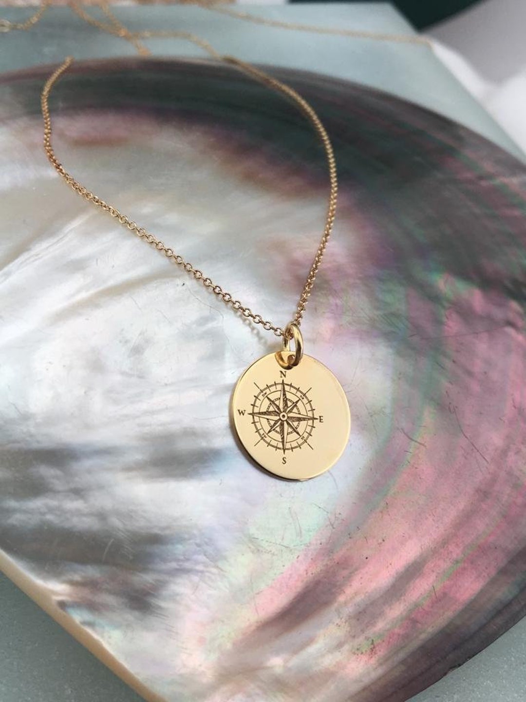 Compass Necklace, Compass Jewelry, 14K Solid Gold Necklace, Compass ...