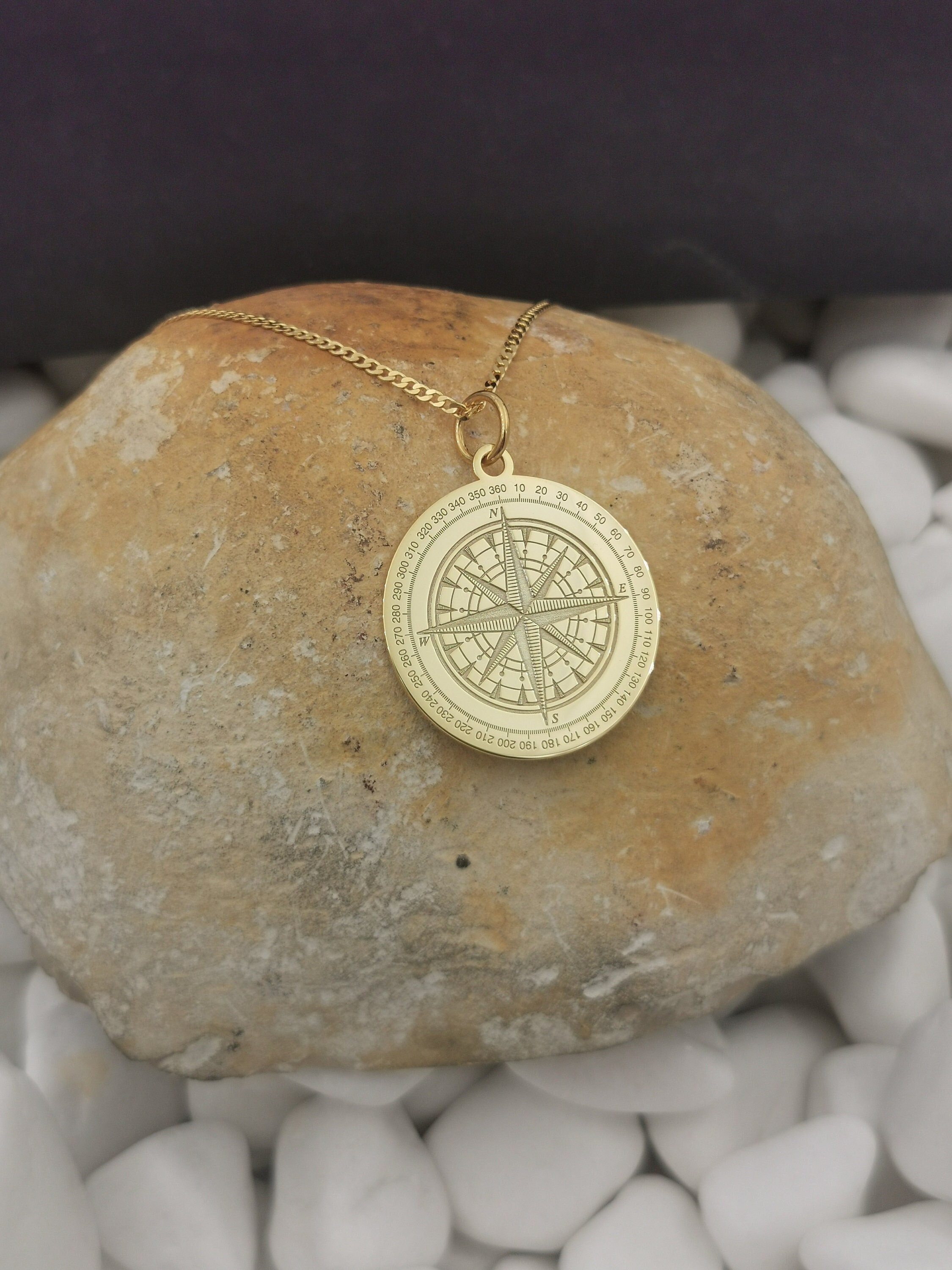 14K Solid Gold Compass Necklace, Compass Jewelry, Compass Gift, Compass ...