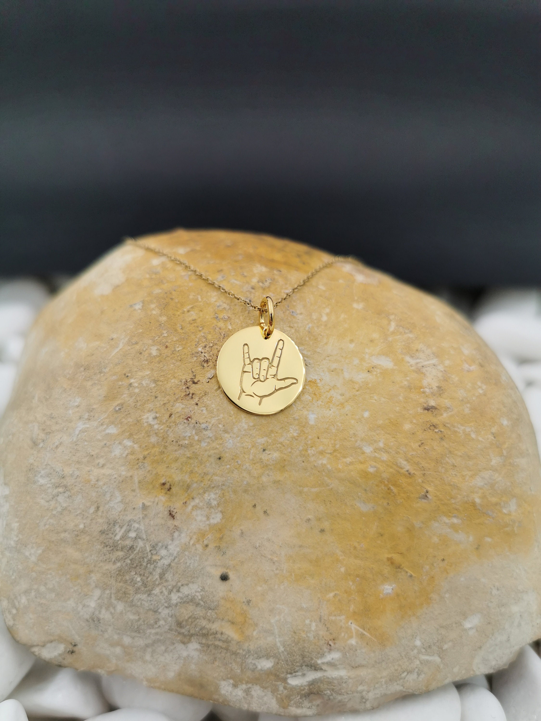 Dainty 14k Solid Gold ASL Sign Language Necklace Personalized - Etsy