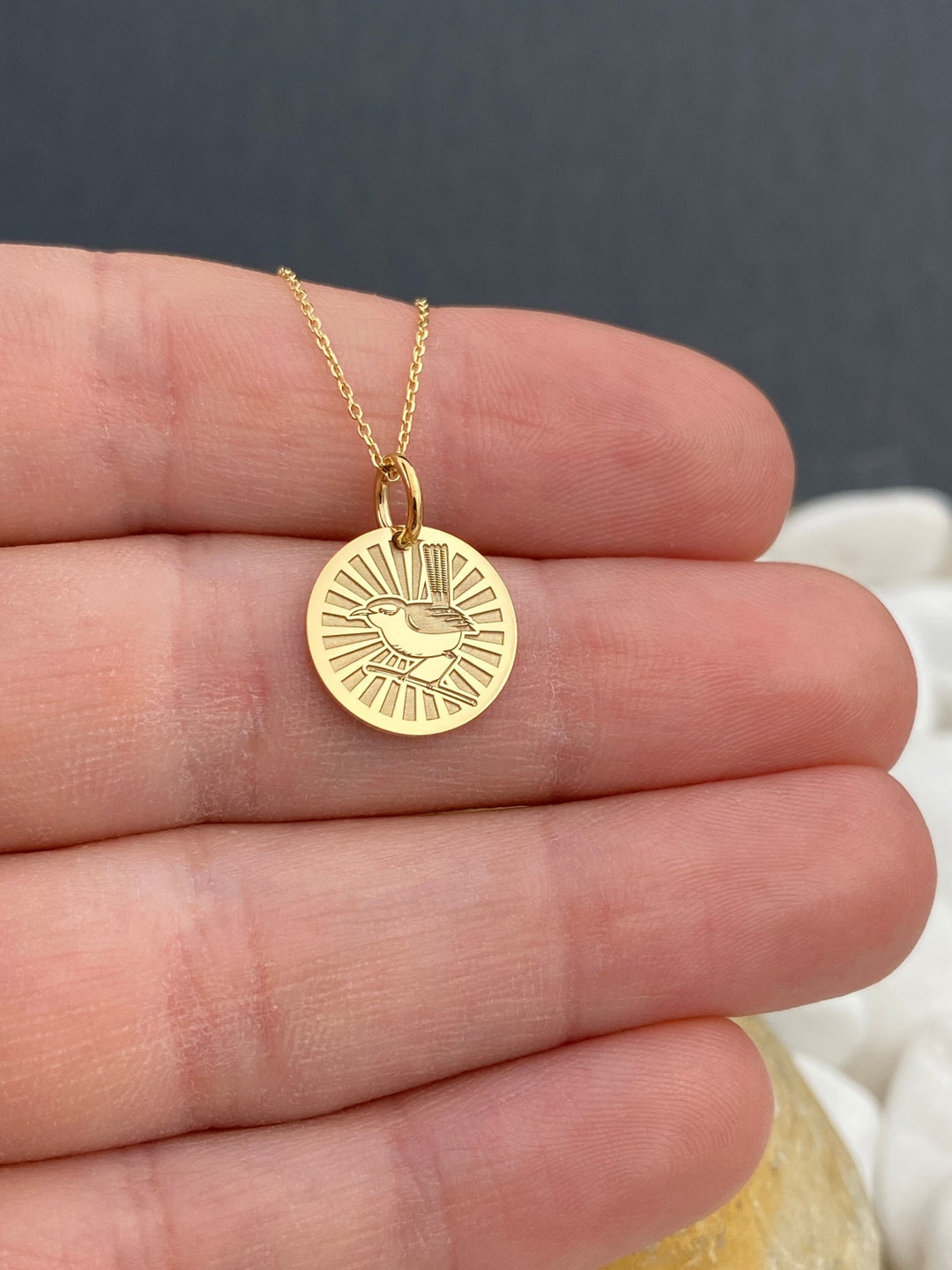 Dainty 14k Solid Gold Wren Necklace, Personalized Wren Pendant, Wren ...