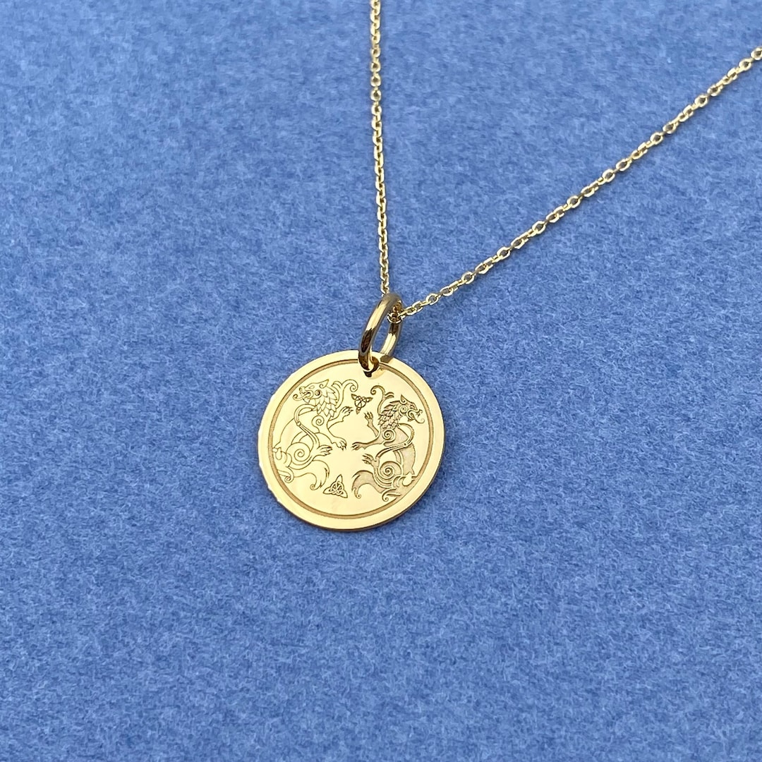 14k Solid Gold Odins Two Wolves Necklace, Personalized Two Wolves ...