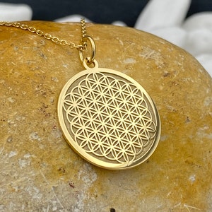 14k Solid Gold Flower of Life Necklace, Personalized Flower of Life ...