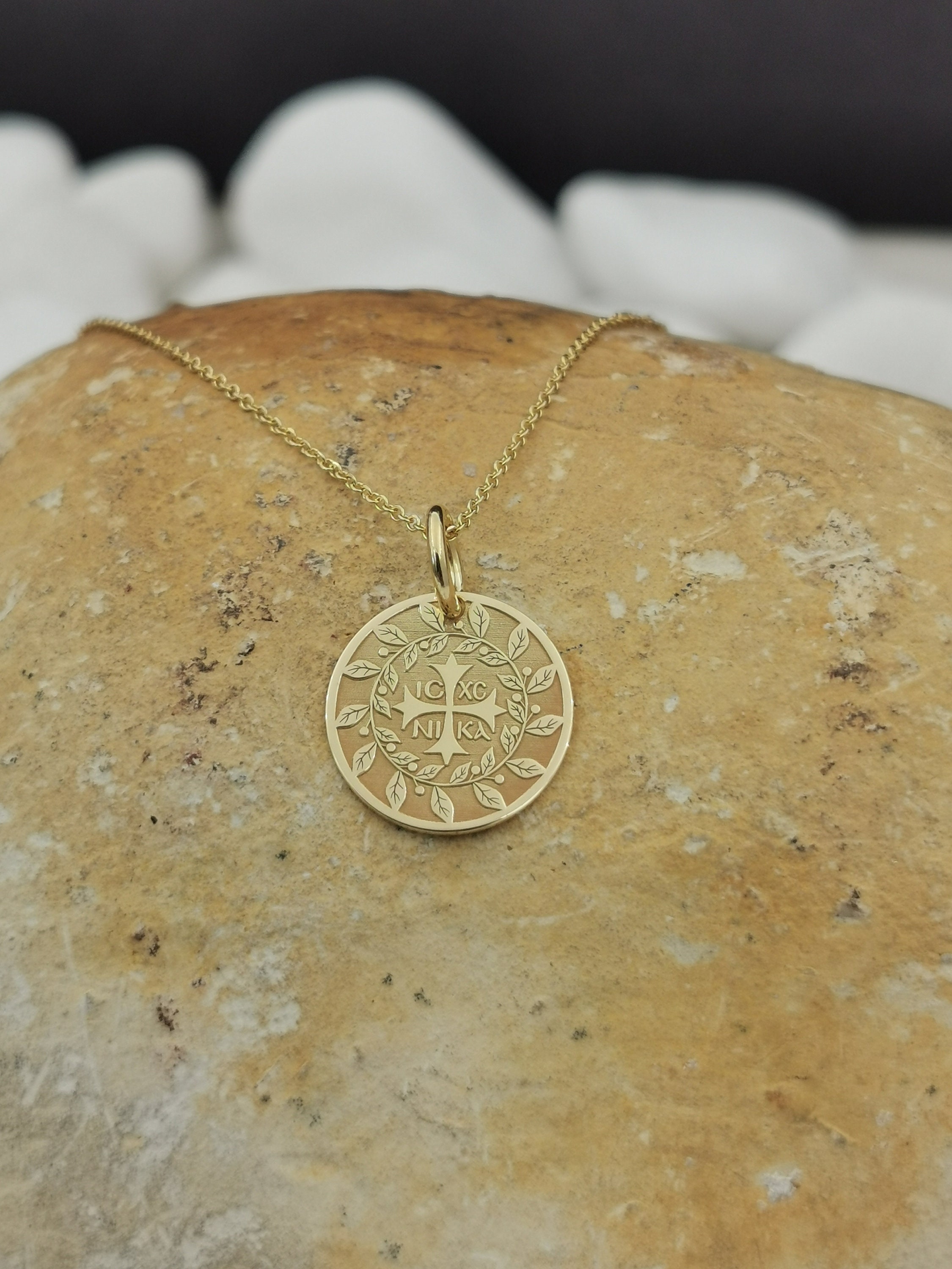 Personalized 14k Solid Gold Dainty Cross Coin Necklace for | Etsy