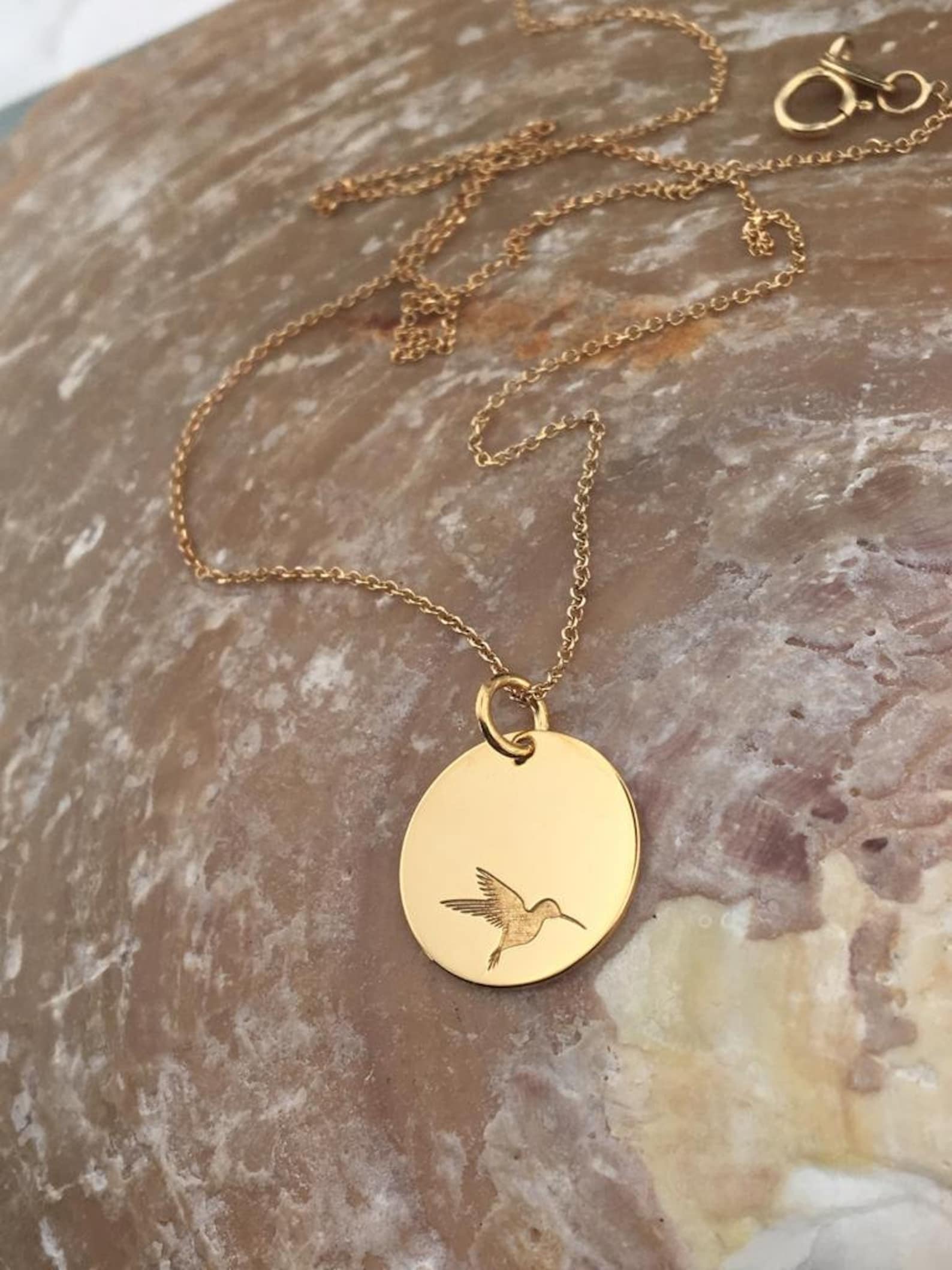 14k Solid Gold Hummingbird Necklace, Personalized Hummingbird Pendant ...