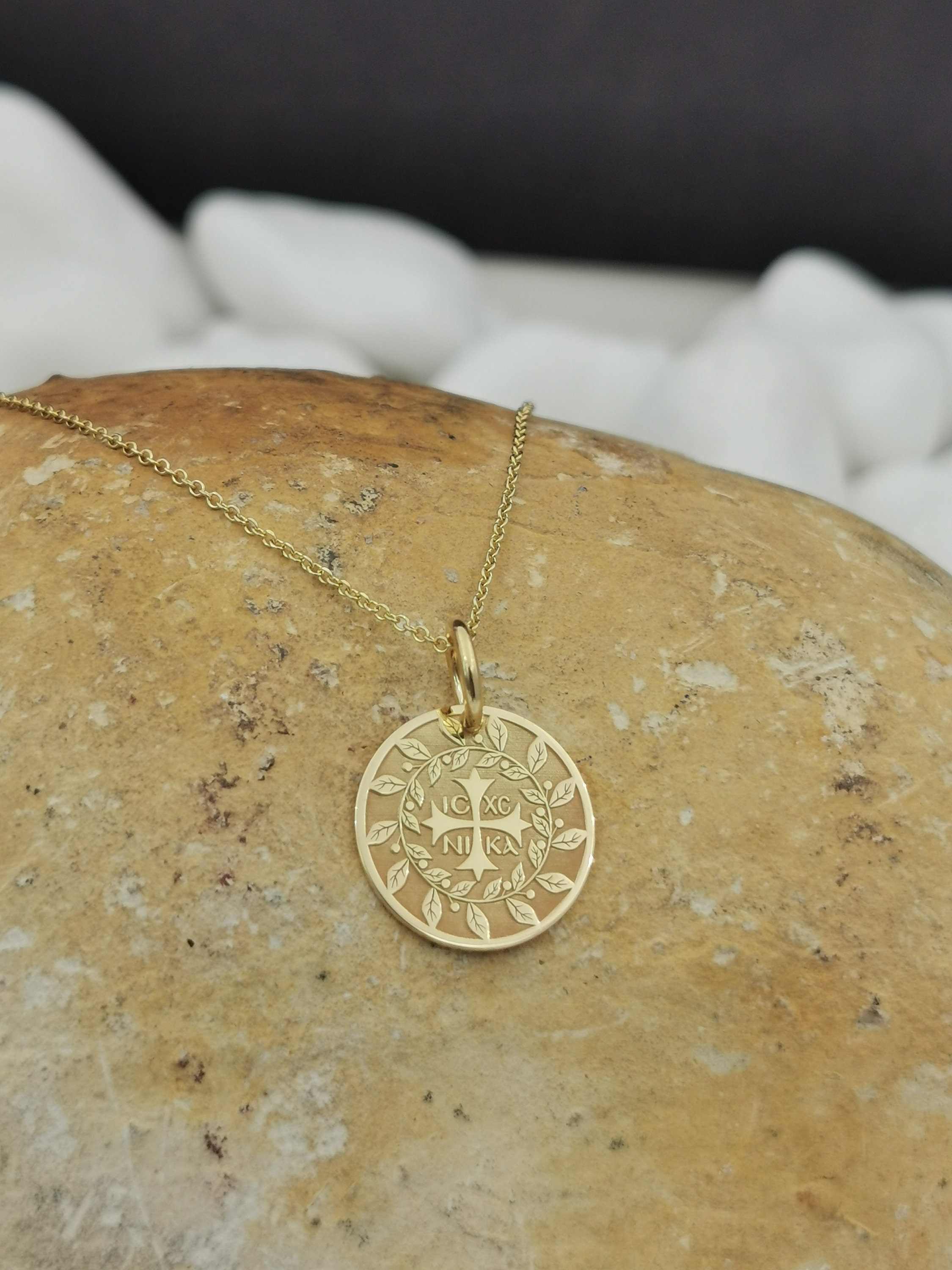 Personalized 14k Solid Gold Dainty Cross Coin Necklace for | Etsy