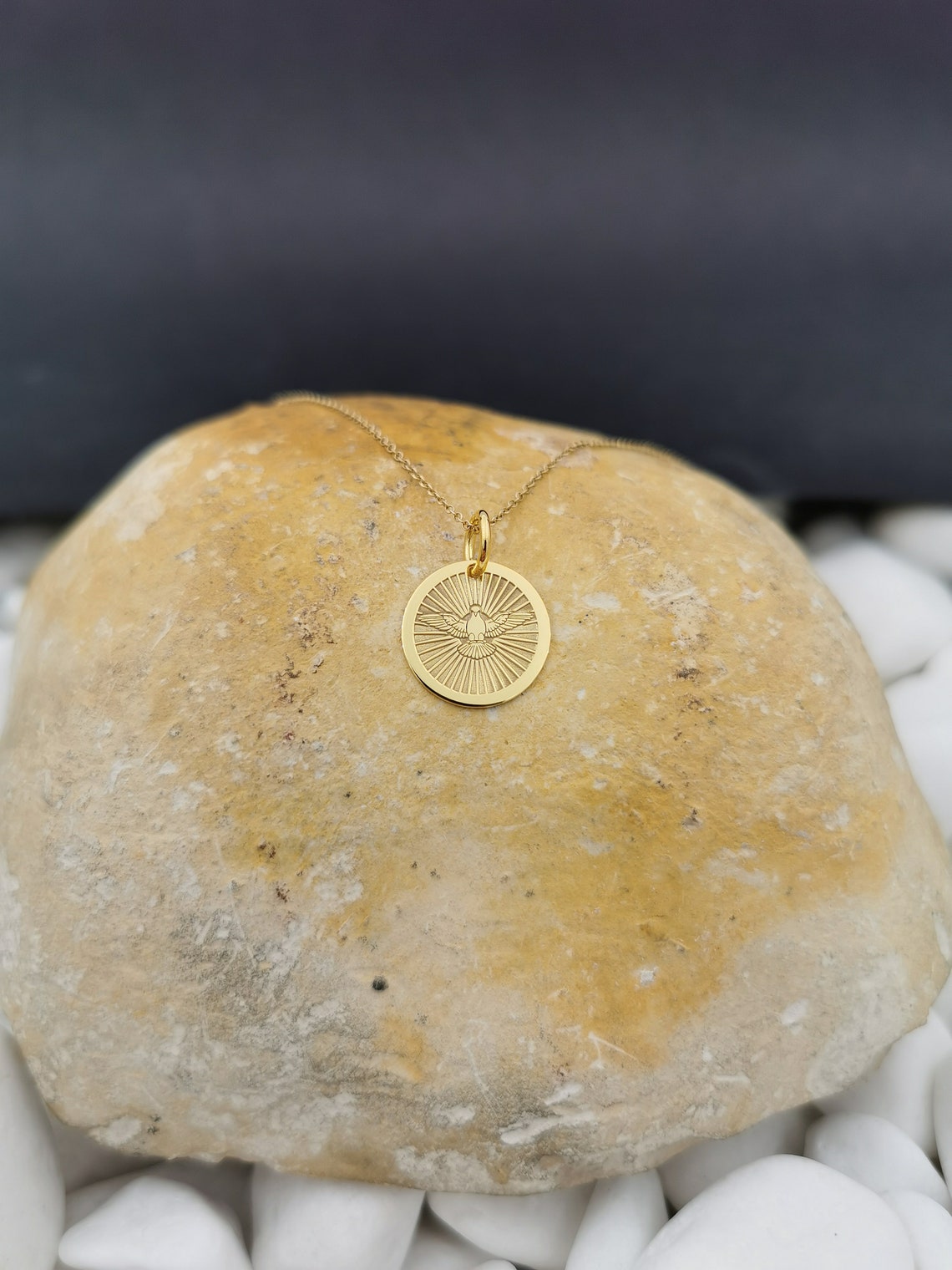 Dainty 14k Solid Gold Holy Spirit Necklace Personalized Holy | Etsy