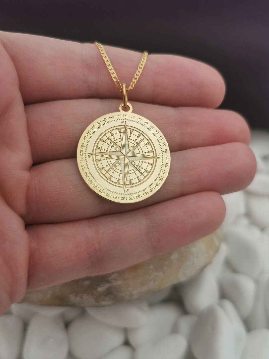 14K Solid Gold Compass Necklace, Compass Jewelry, Compass Gift, Compass ...