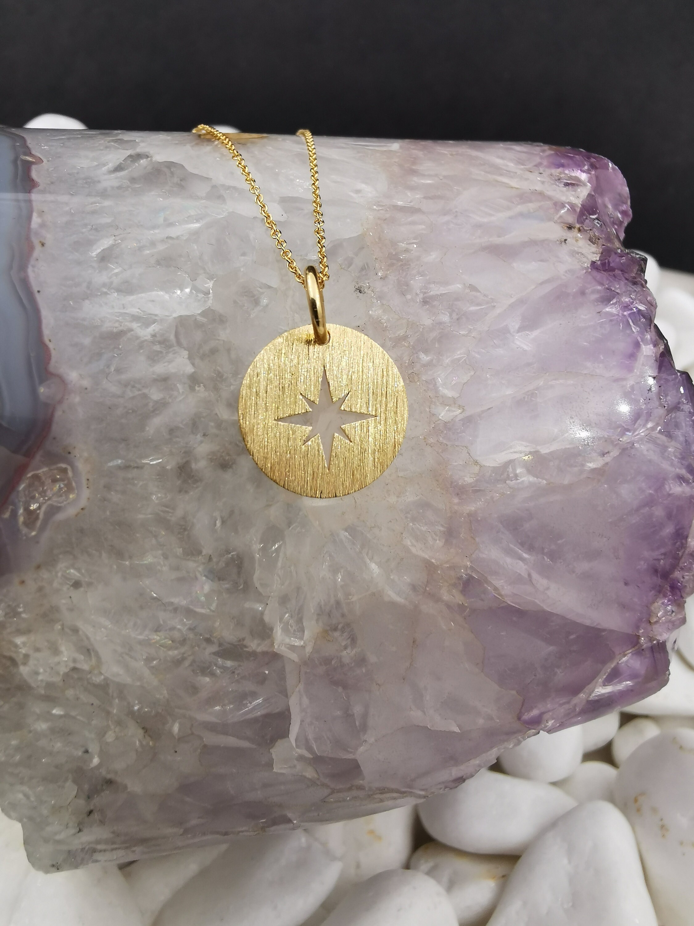 14k Solid Gold North Star Necklace Dainty True North Pendant | Etsy