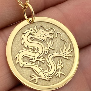 14k Solid Gold Chinese Dragon Necklace, Personalized Chinese Dragon ...
