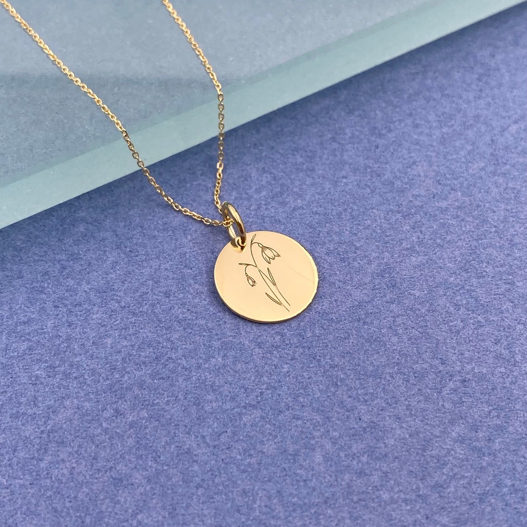 Dainty 14k Solid Gold January Month Flower Necklace, Personalized ...