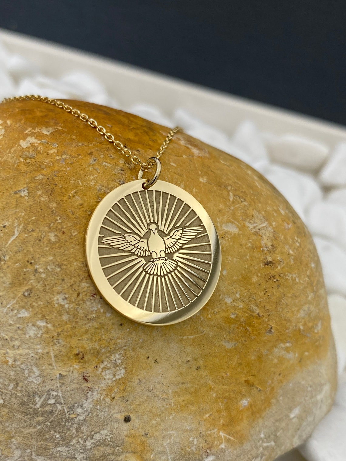 Dainty 14k Solid Gold Holy Spirit Necklace, Personalized Holy Spirit ...