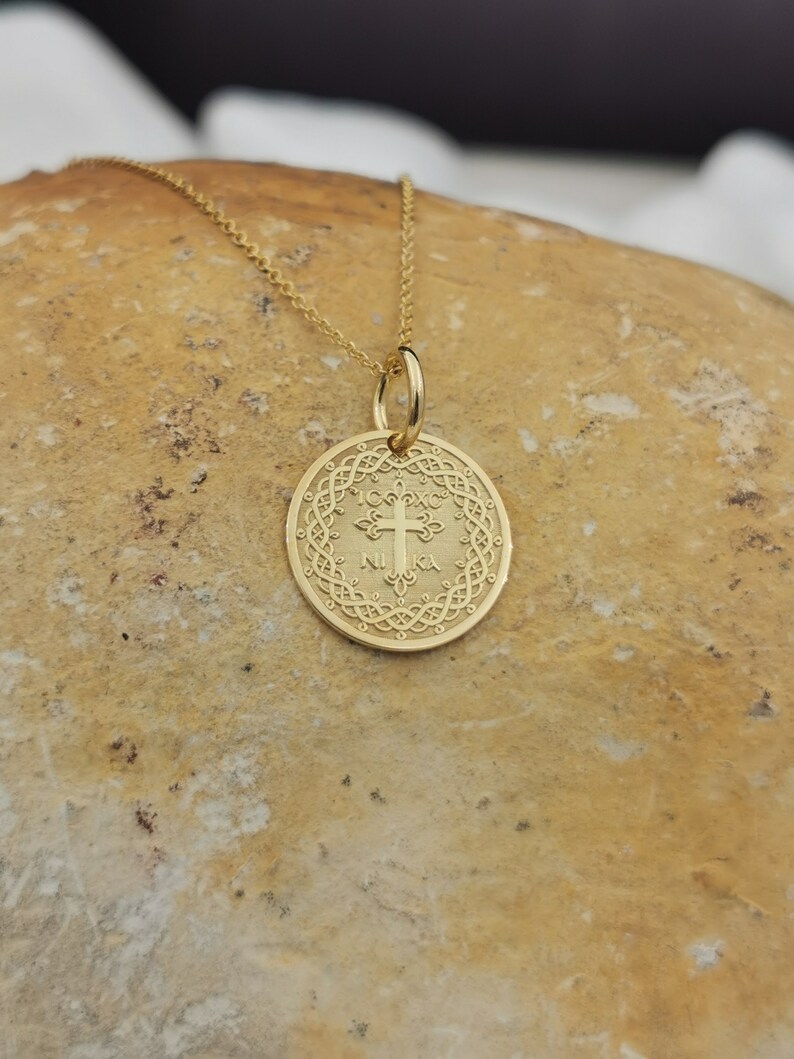 Personalized 14k Solid Gold Dainty Cross Coin Necklace for Protection ...