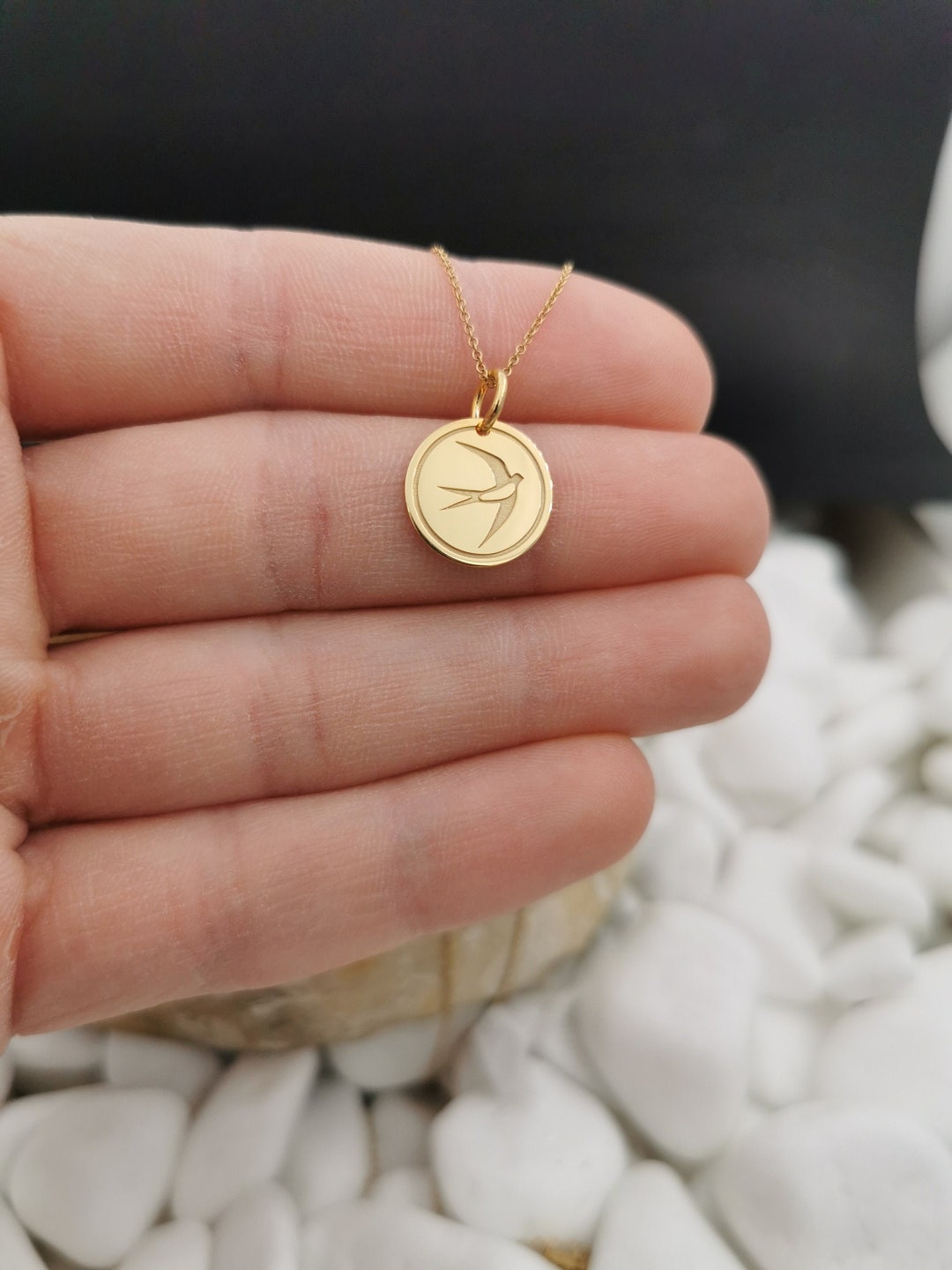 Dainty 14k Solid Gold Swallow Pendant Necklace: Personalized Bird ...