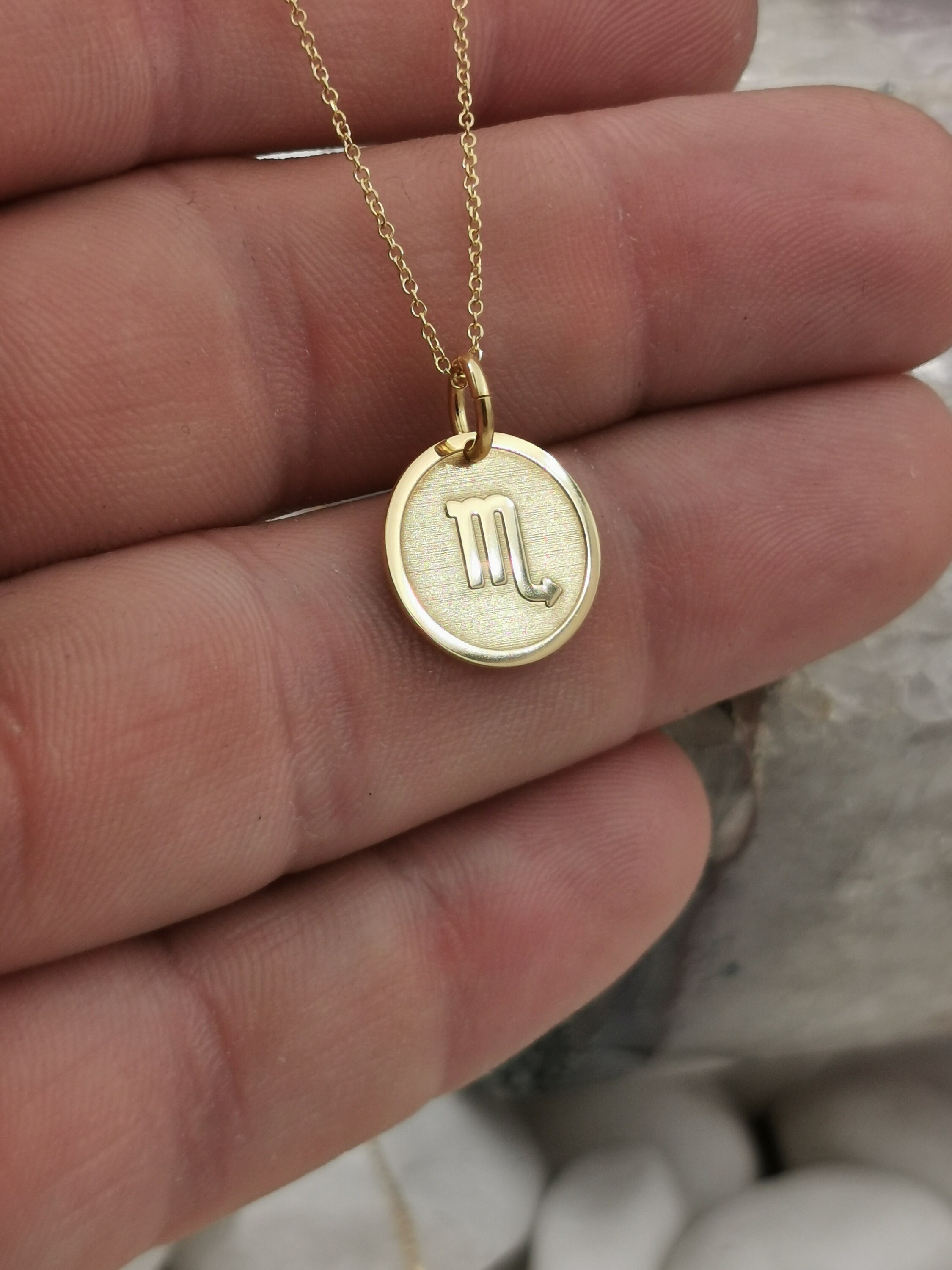 Dainty 14k Solid Gold Scorpio Zodiac Necklace, Scorpio Symbol Pendant ...