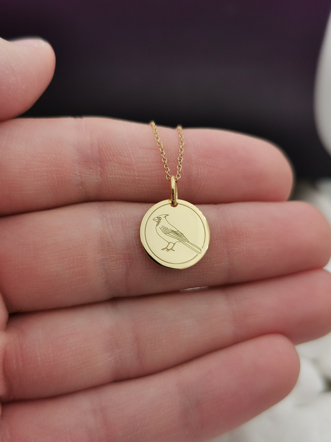 Dainty 14k Solid Gold Cardinal Pendant Personalized Cardinal - Etsy
