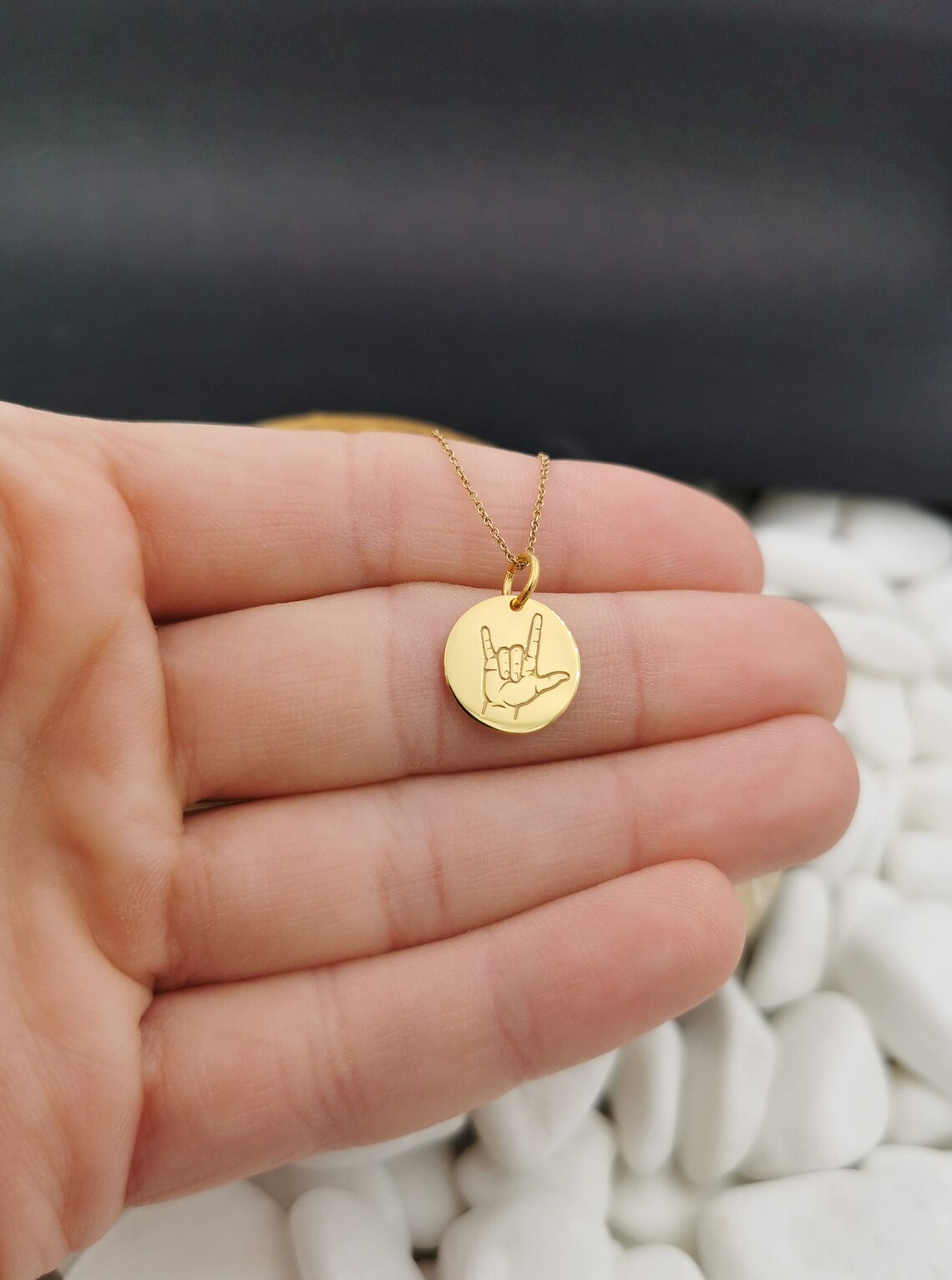 Dainty 14k Solid Gold ASL Sign Language Necklace Personalized - Etsy