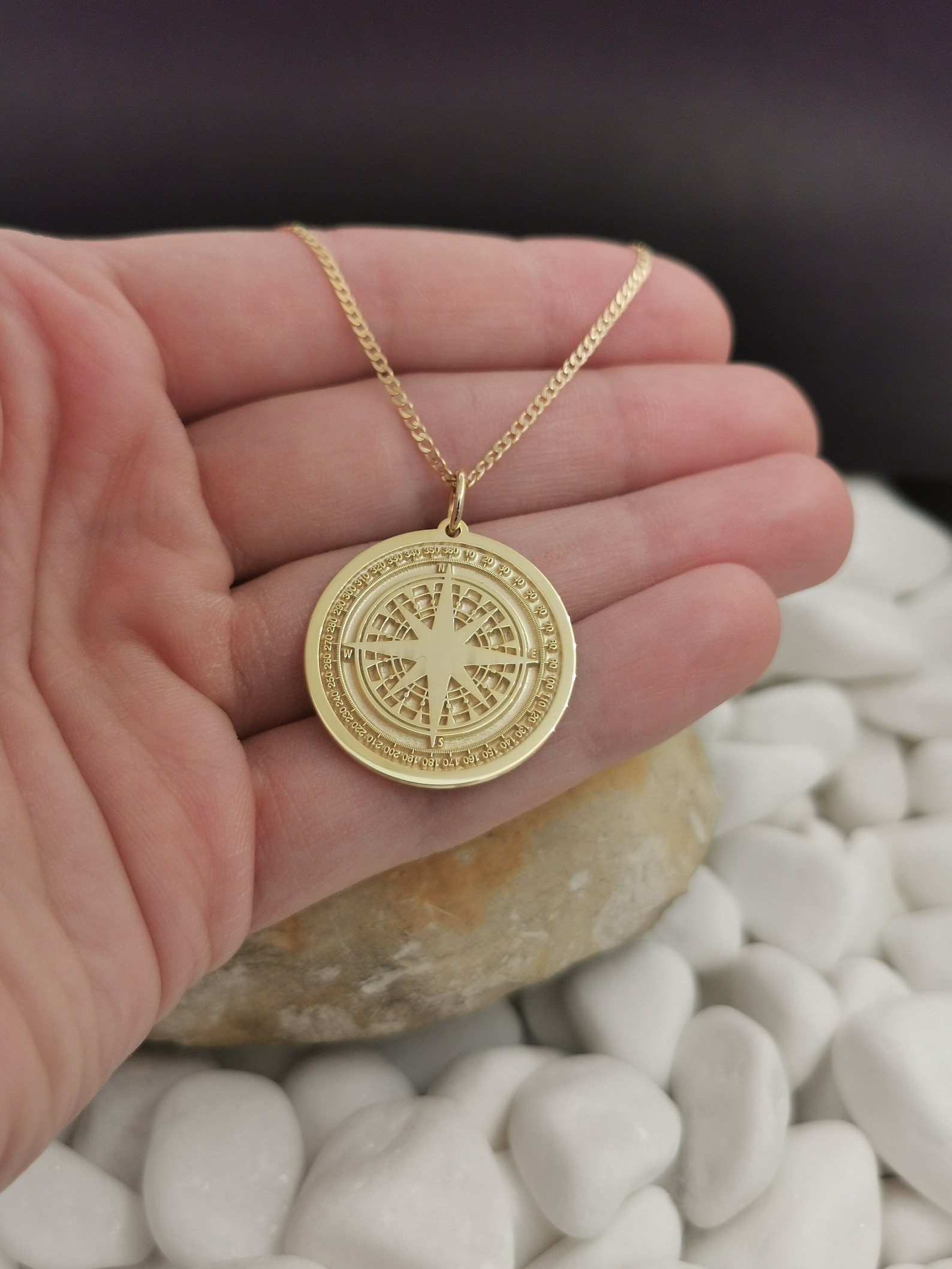 14K Solid Gold Compass Necklace Personalized Compass Pendant - Etsy