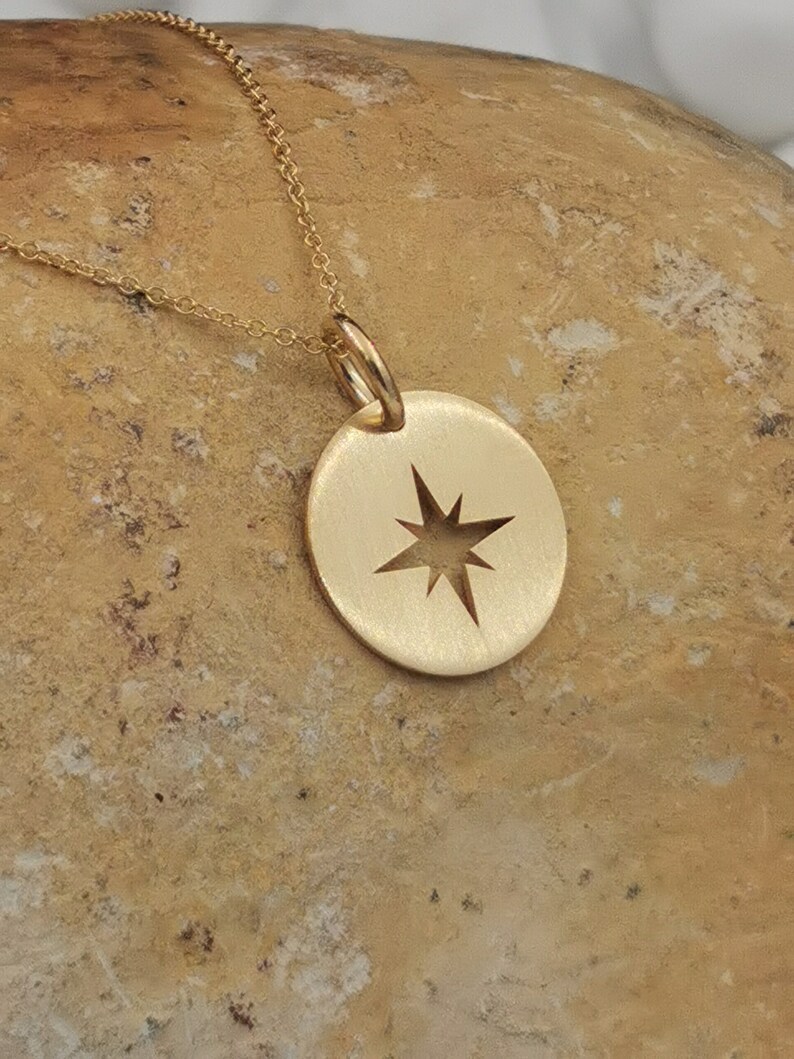 14k Solid Gold North Star Necklace Dainty True North Pendant - Etsy