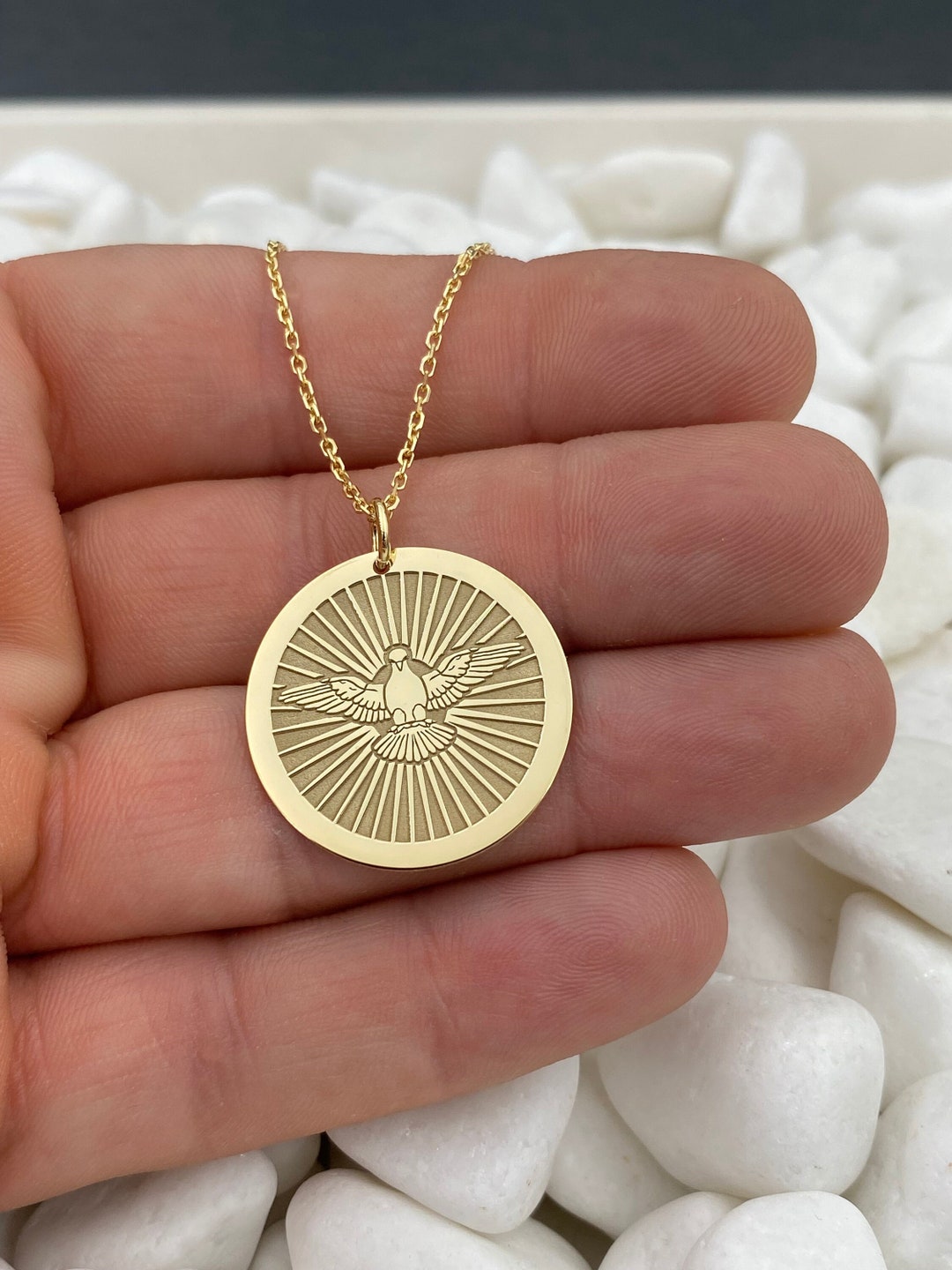 Dainty 14k Solid Gold Holy Spirit Necklace, Personalized Holy Spirit ...