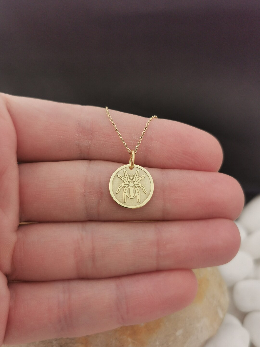 Dainty Solid Gold 14k Spider Necklace, Personalized Spider Pendant ...