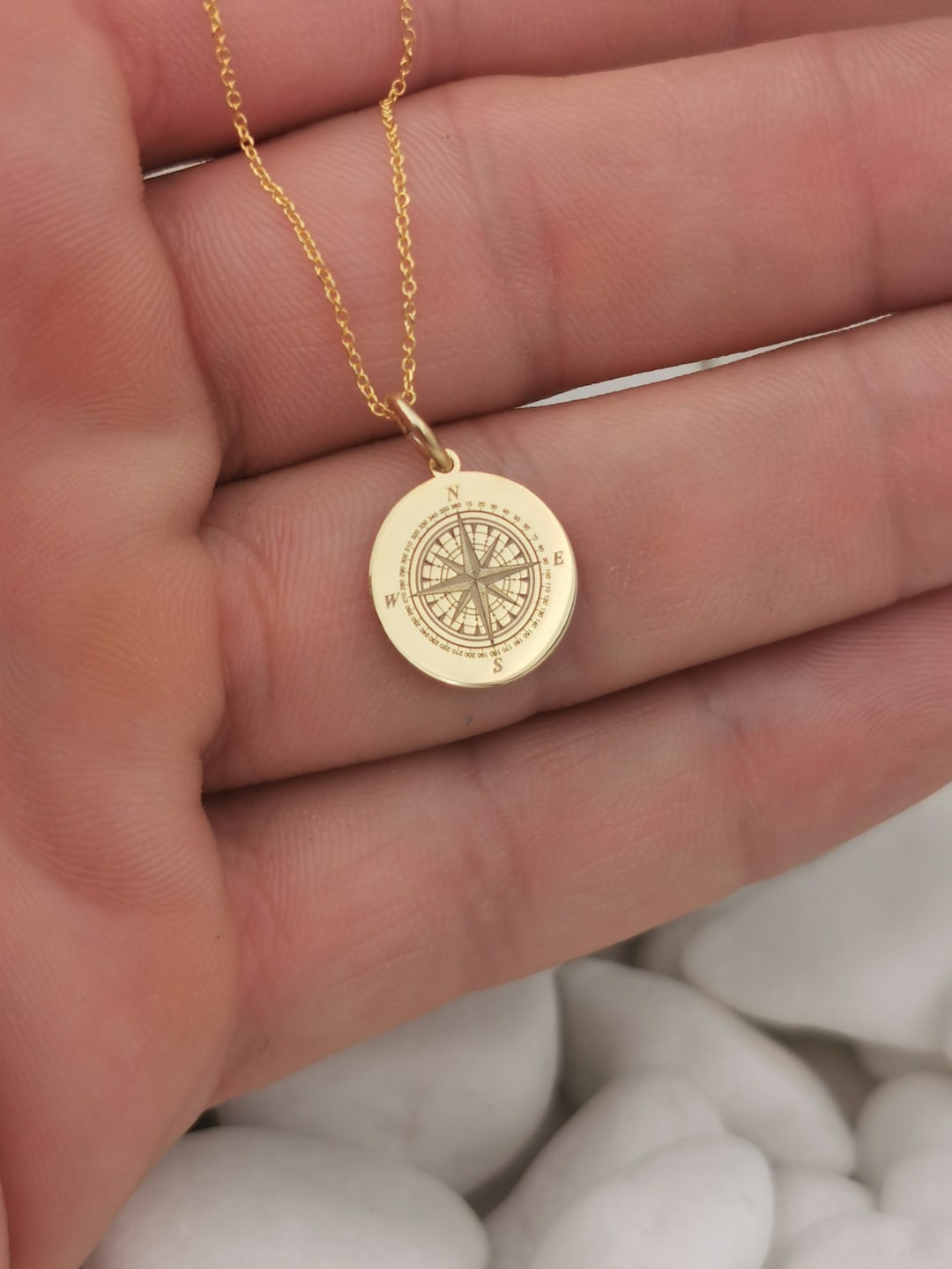 14K Solid Gold Compass Necklace, Compass Jewelry, Compass Gift, Compass ...