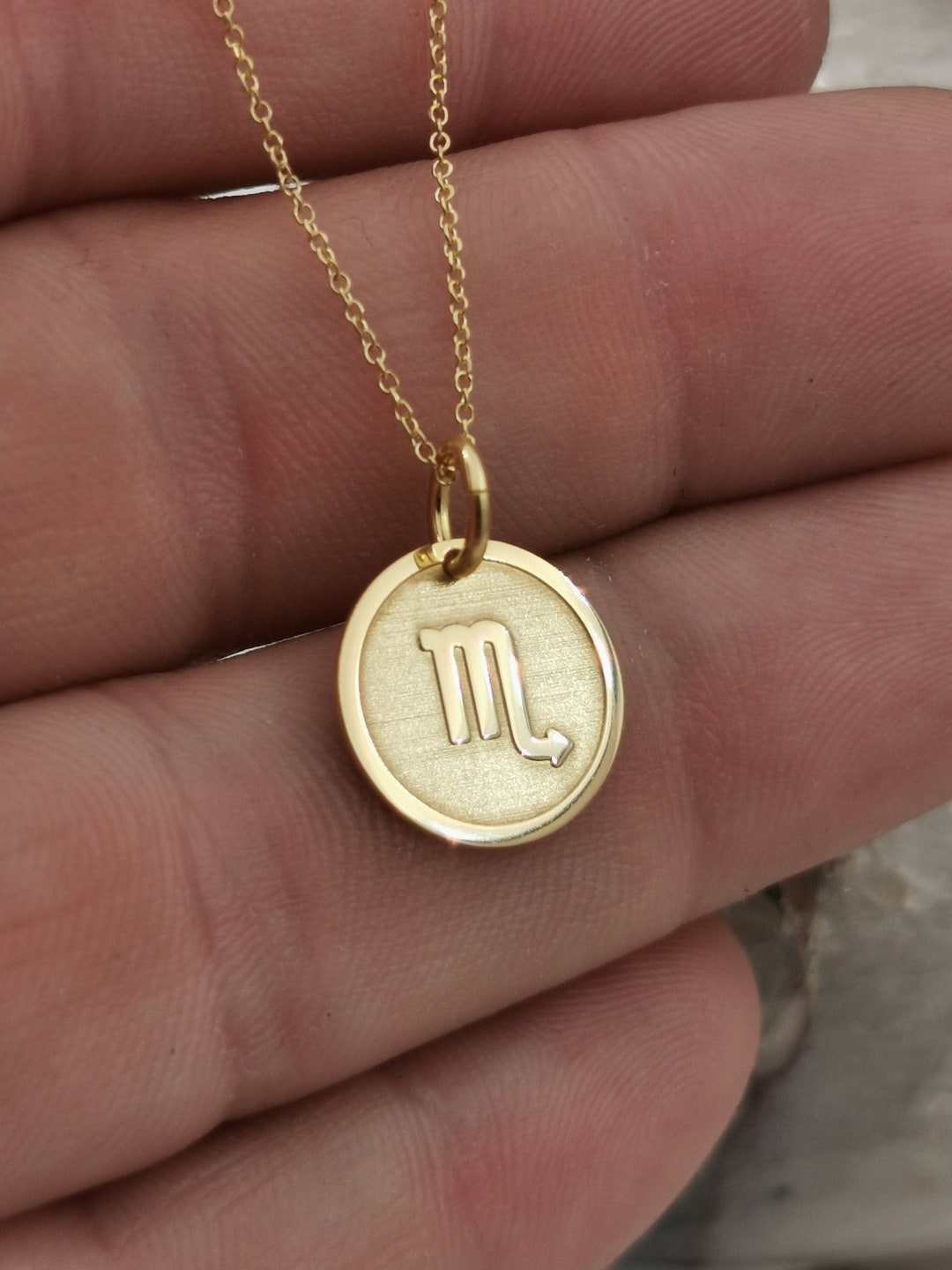 Dainty 14k Solid Gold Scorpio Zodiac Necklace, Scorpio Symbol Pendant ...