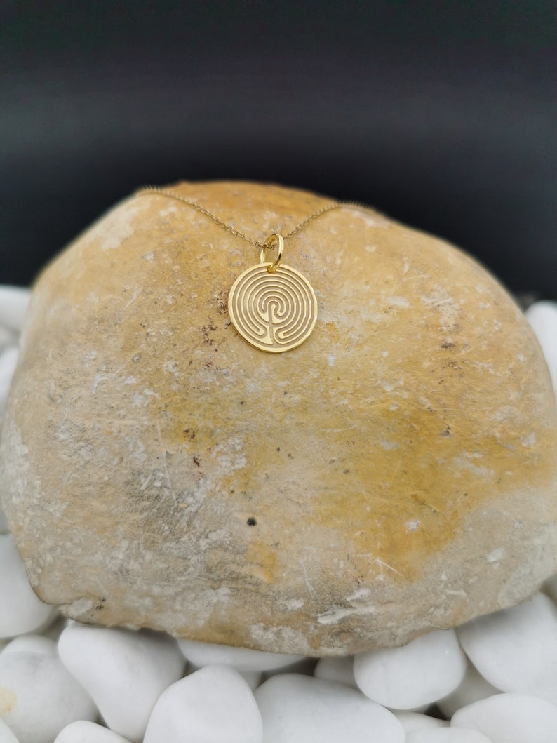 Dainty 14k Solid Gold Labyrinth Pendant Personalized - Etsy