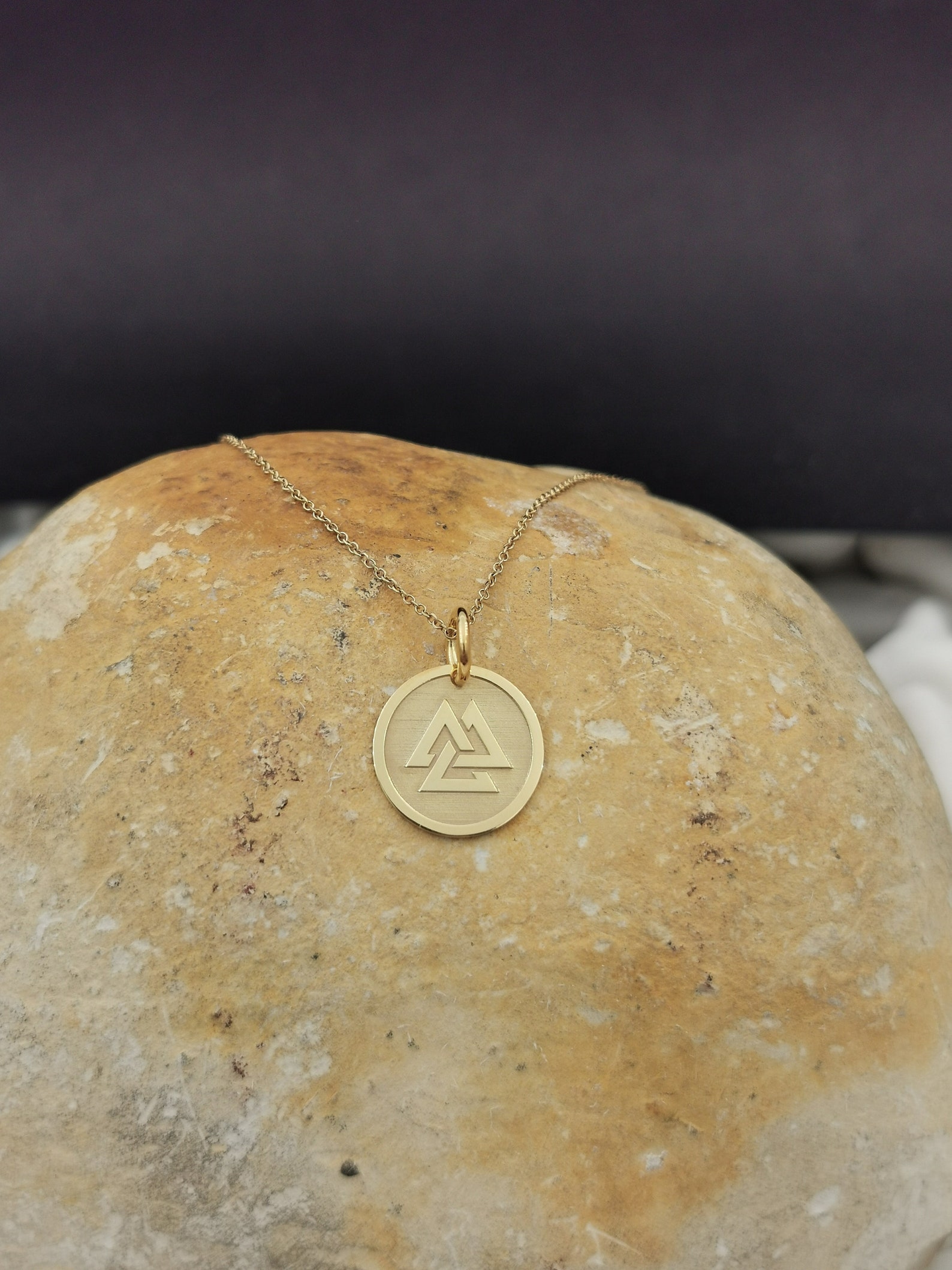 14k Solid Gold Valknut Viking Necklace, Personalized Valknut Symbol ...