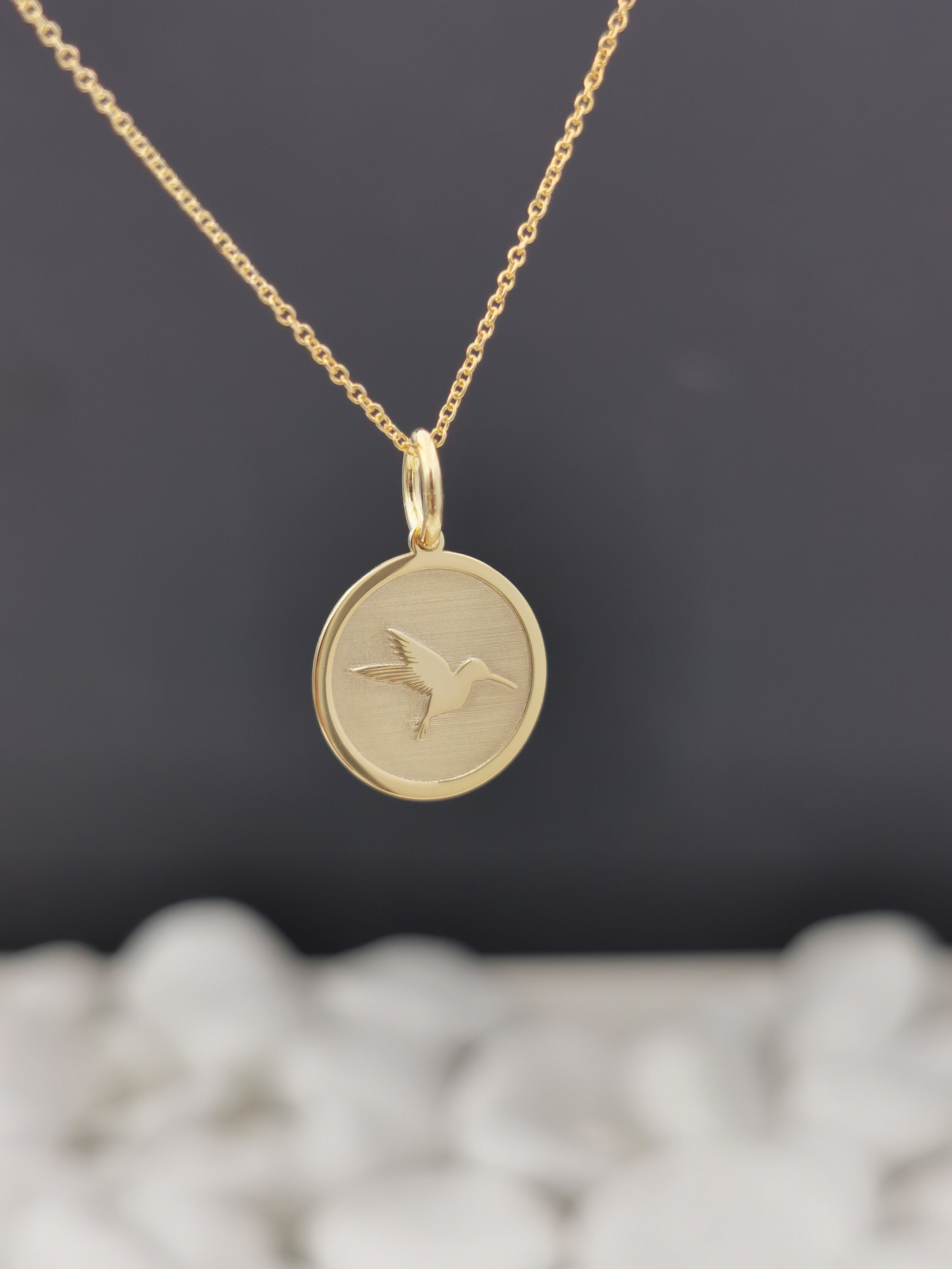 14k Solid Gold Hummingbird Necklace, Personalized Hummingbird Pendant ...