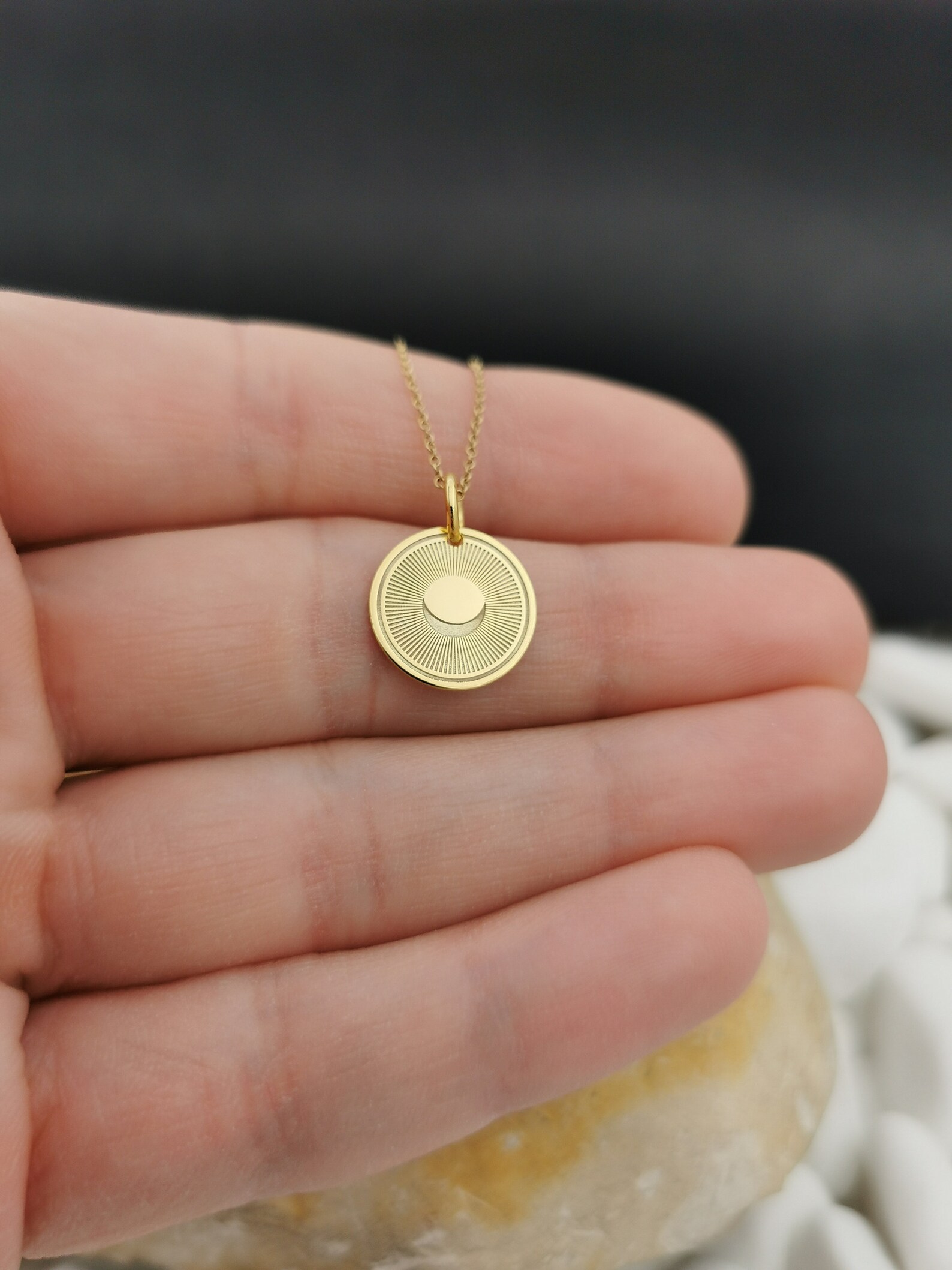 Dainty 14K Solid Gold Eclipse Pendant, Personalized Eclipse Necklace, Solar Eclipse Pendant - Etsy