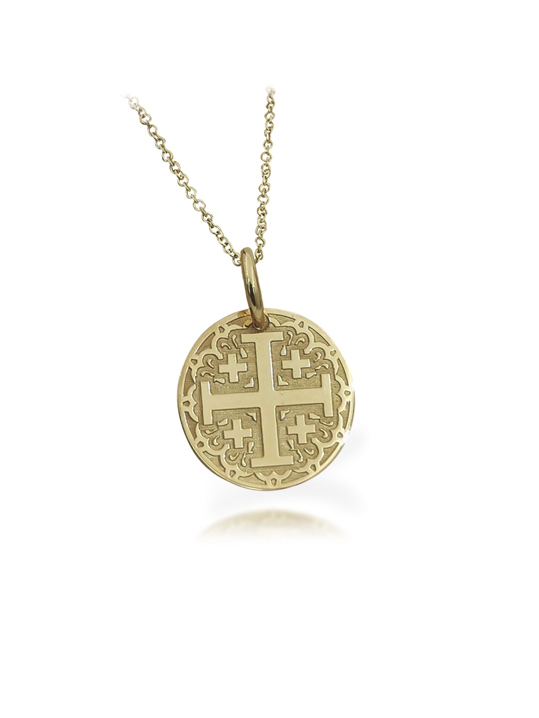 Dainty 14k Solid Gold Jerusalem Cross Coin Necklace: Greek Orthodox ...