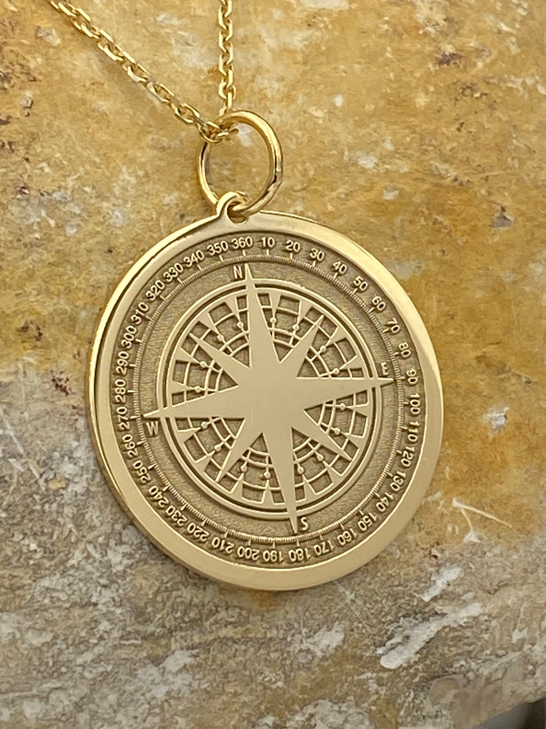 14K Solid Gold Compass Necklace, Compass Jewelry, Compass Charm ...