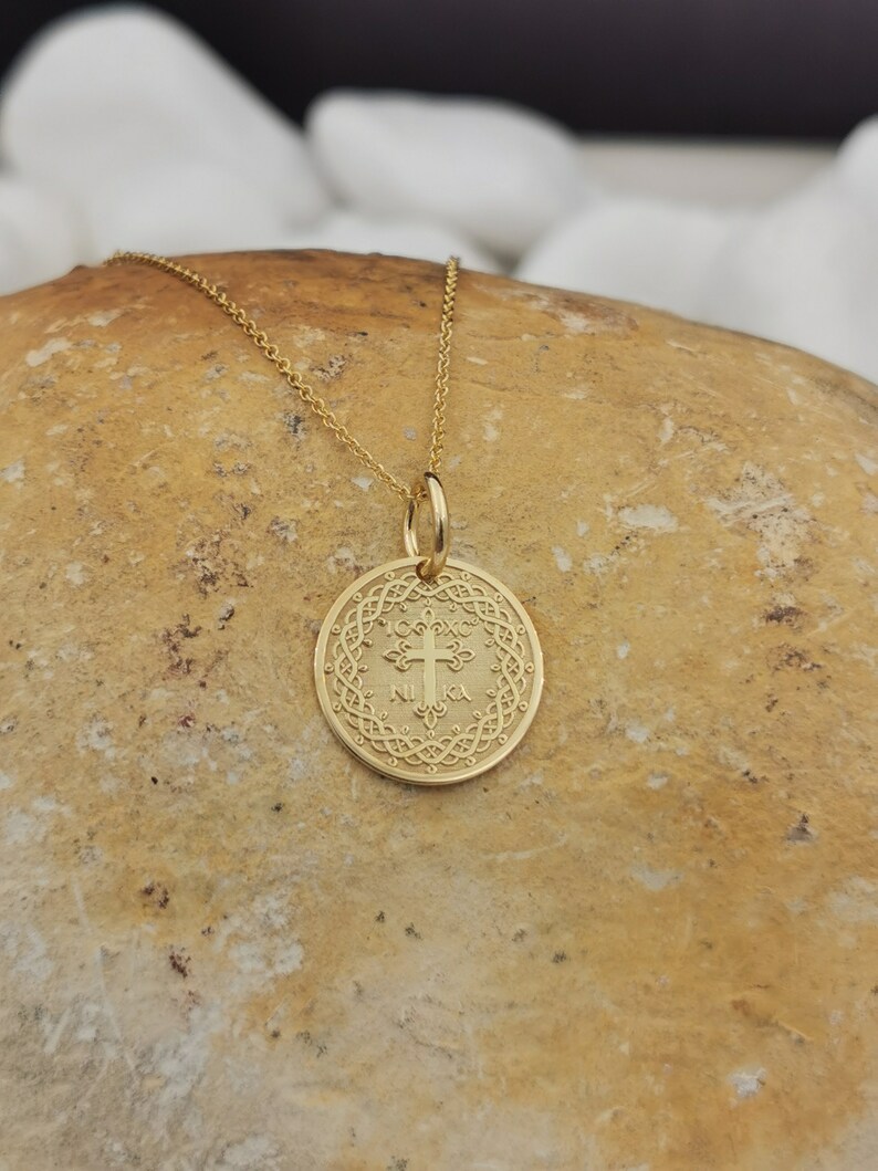 Personalized 14k Solid Gold Dainty Cross Coin Necklace for - Etsy