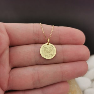 Dainty 14k Solid Gold Third Eye Necklace, Personalized All Seeing Eye ...
