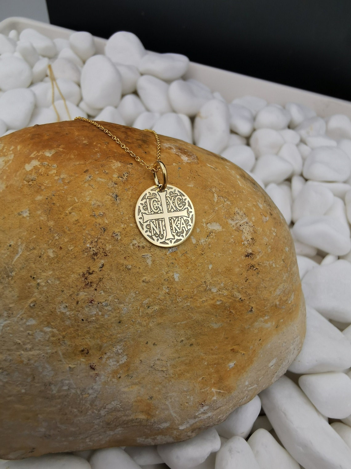 Personalized 14k Solid Gold Dainty Cross Coin Necklace for - Etsy