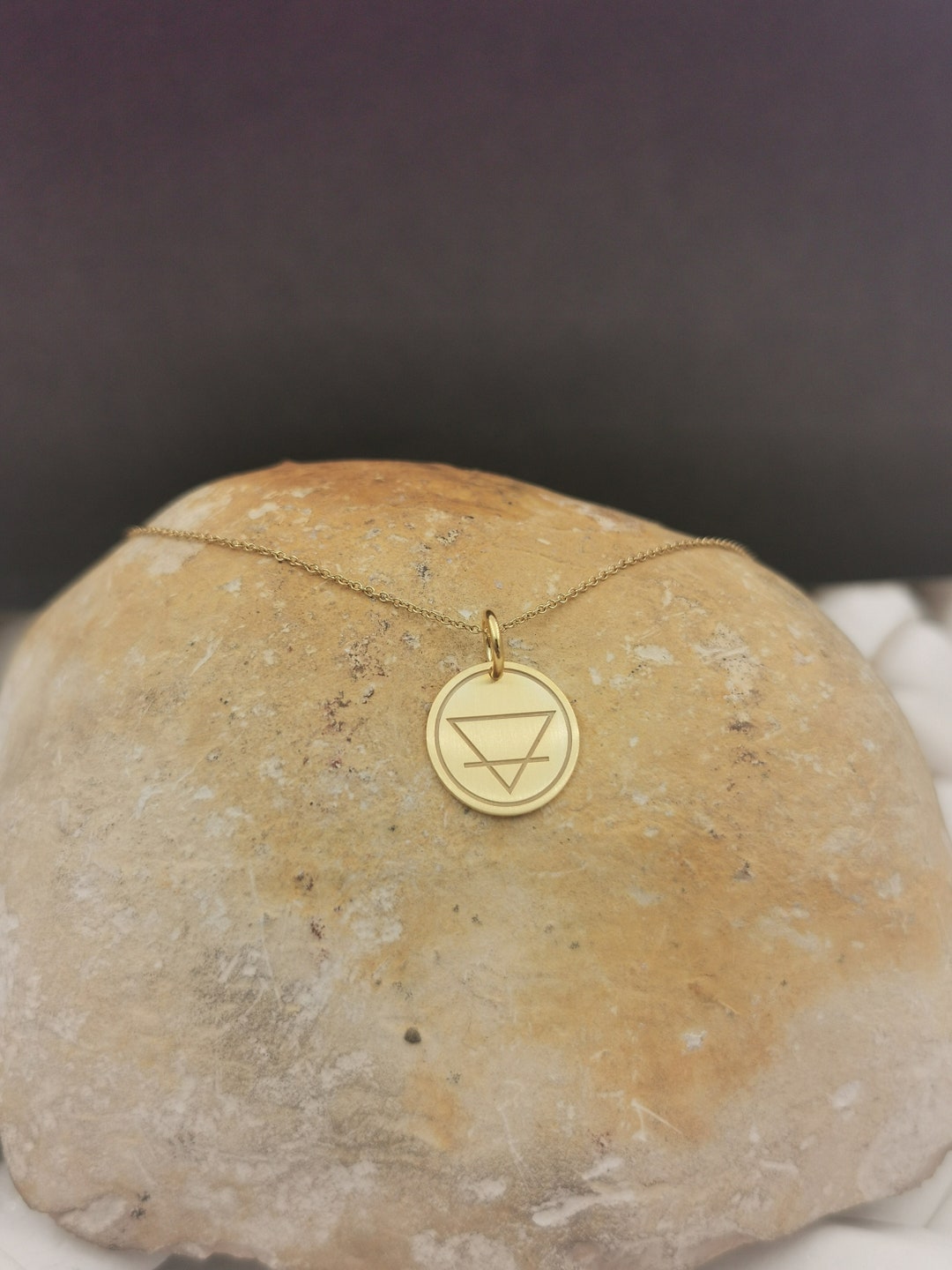 Dainty 14k Solid Gold Earth Element Symbol Necklace, Brushed Earth ...