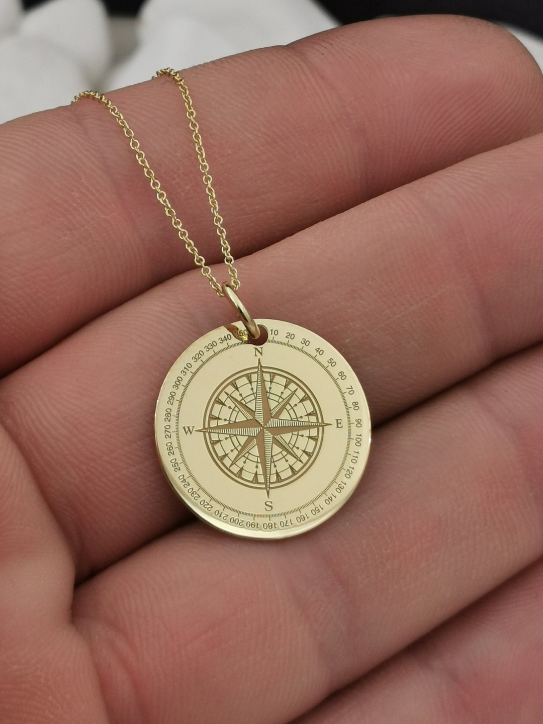 14k Solid Gold Compass Necklace, Compass Jewelry, Compass Gift, Compass ...