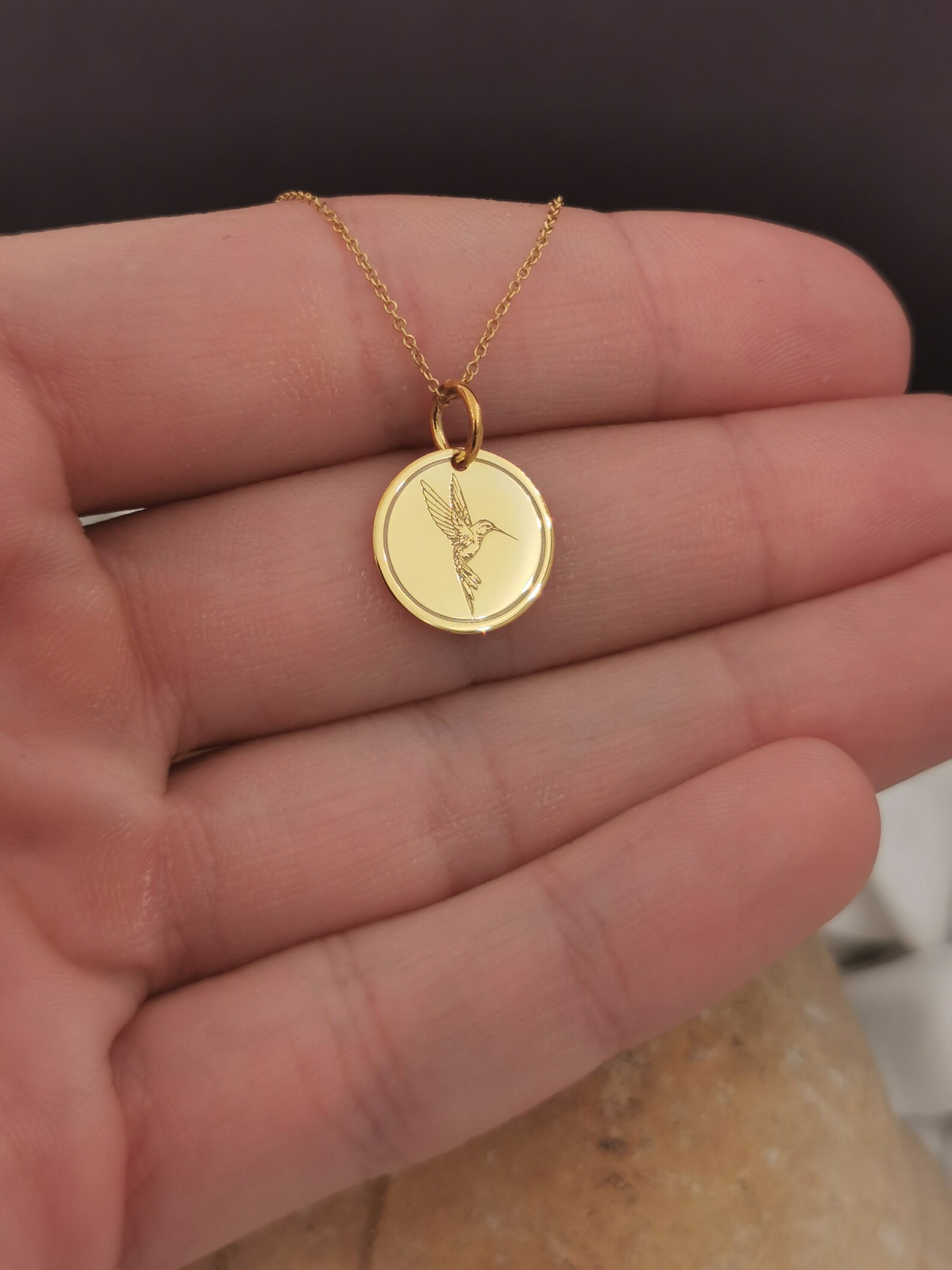 K14 collier en or massif, collier Colibri, collier animal, pendentif ...