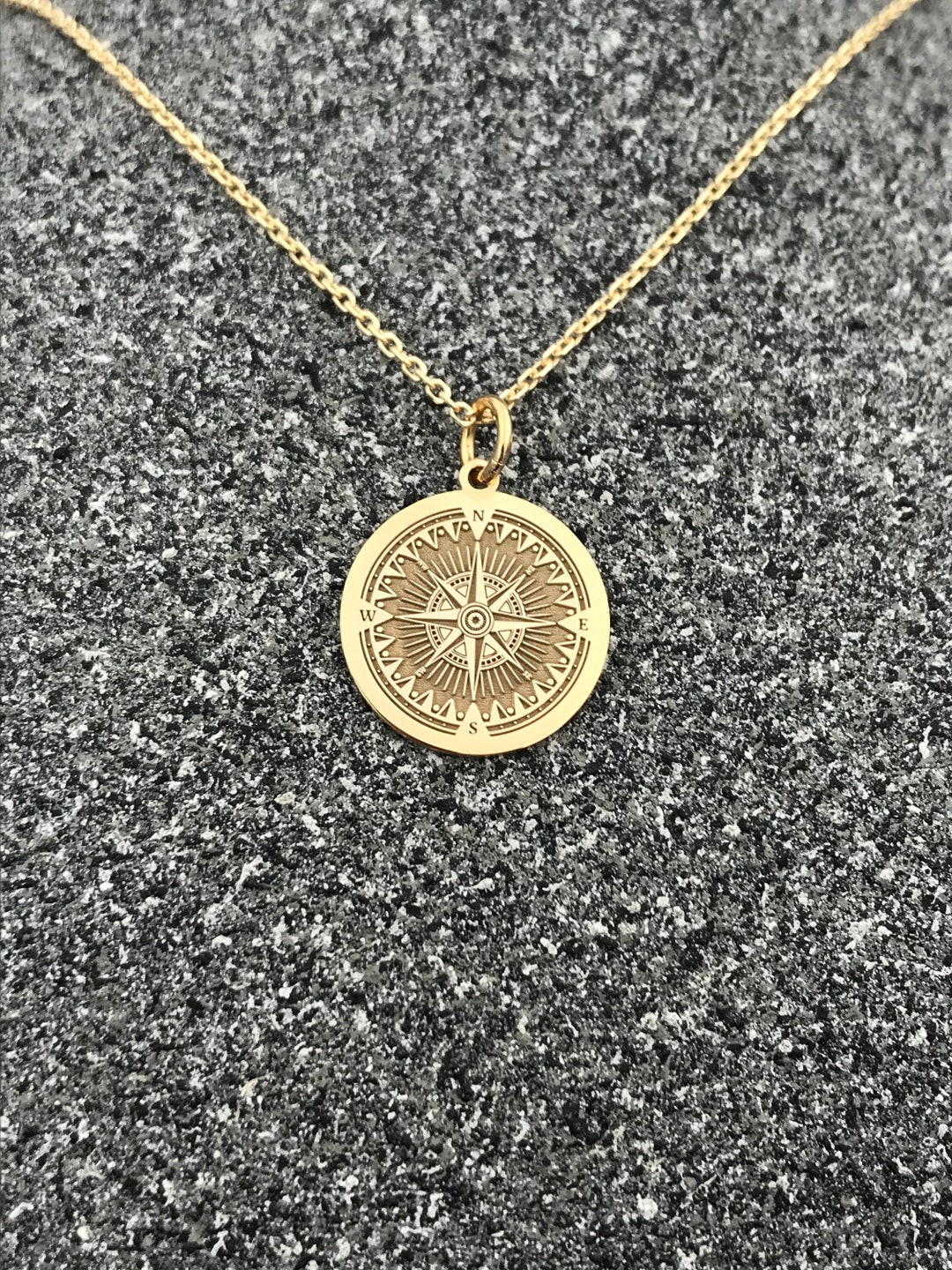 Dainty 14k Solid Gold Compass Necklace, Personalized Compass Pendant ...