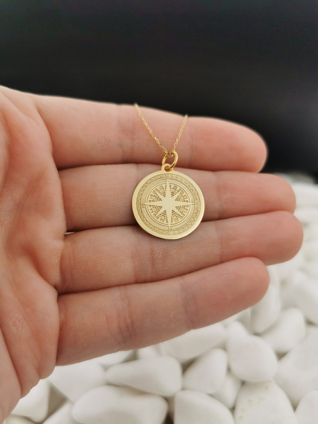 14K Solid Gold Compass Necklace, Compass Jewelry, Compass Charm ...