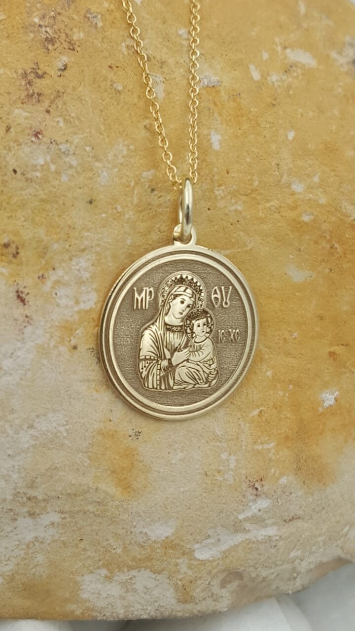 14k Solid Gold Virgin Mary Coin Necklace Gold Disc Necklace - Etsy