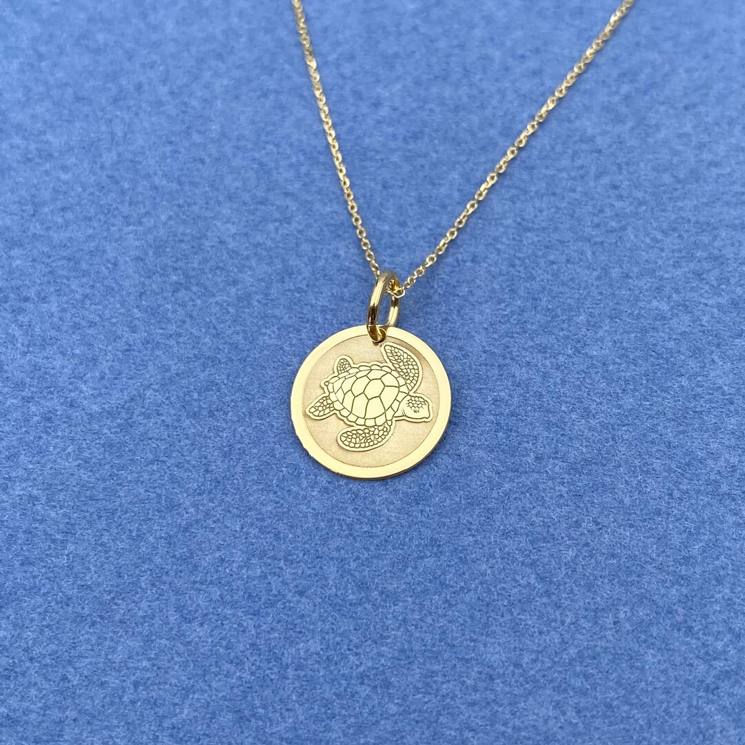 Dainty 14k Solid Gold Sea Turtle Necklace, Personalised Sea Turtle ...