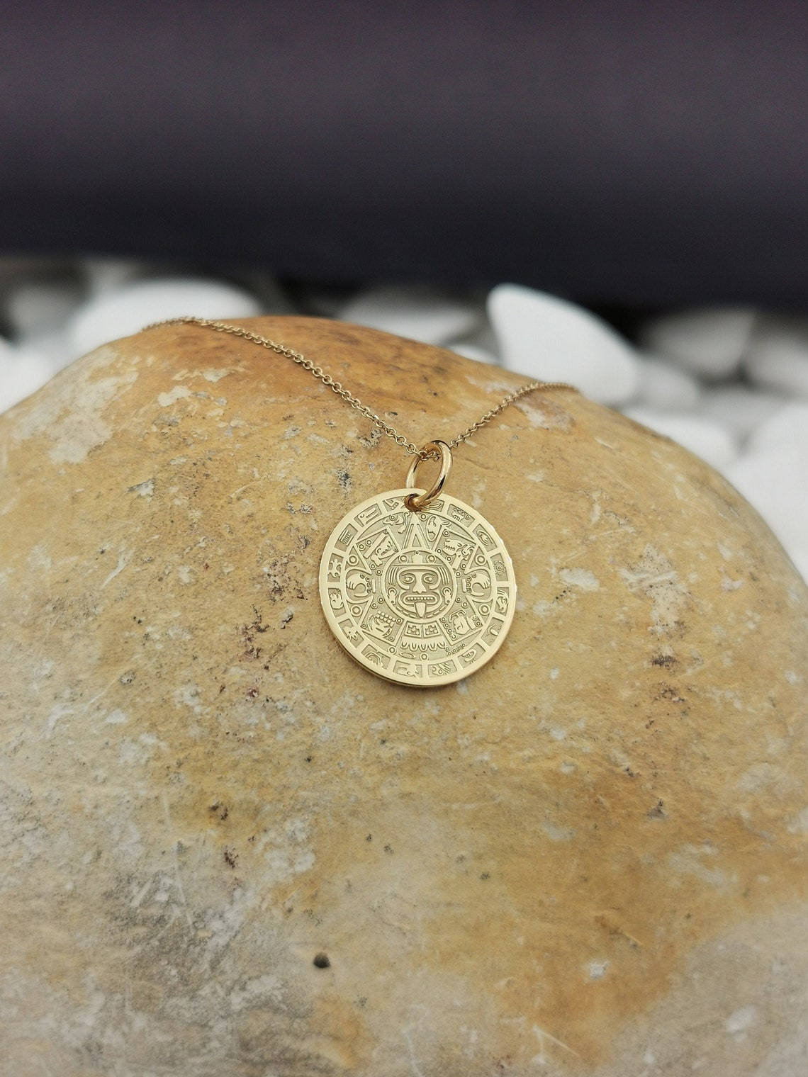 14k Aztec Calendar Necklace Personalized Mayan Sun Calendar - Etsy
