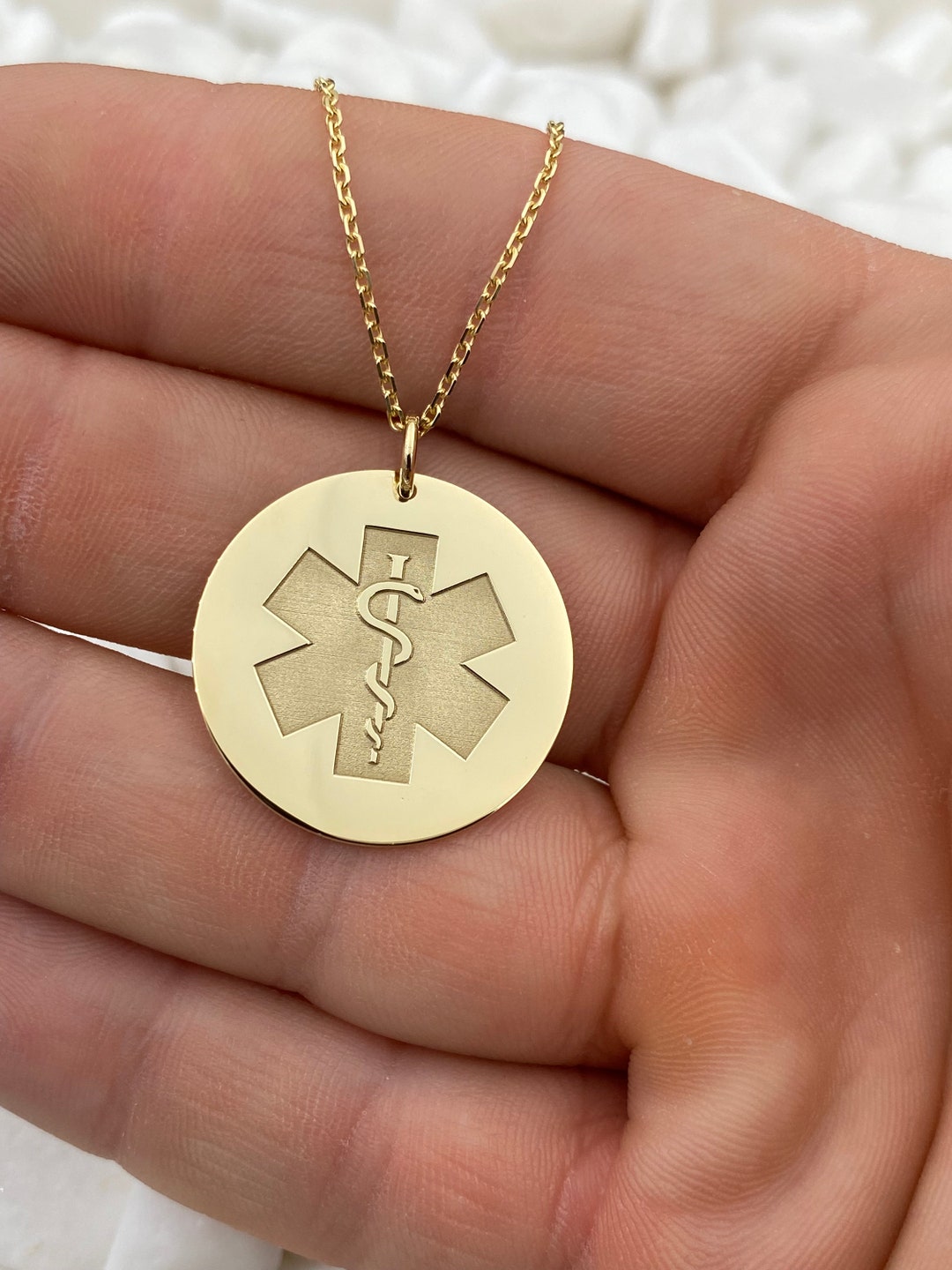 14k Solid Gold Medical Alert Necklace, Personalized Medical Alert ...