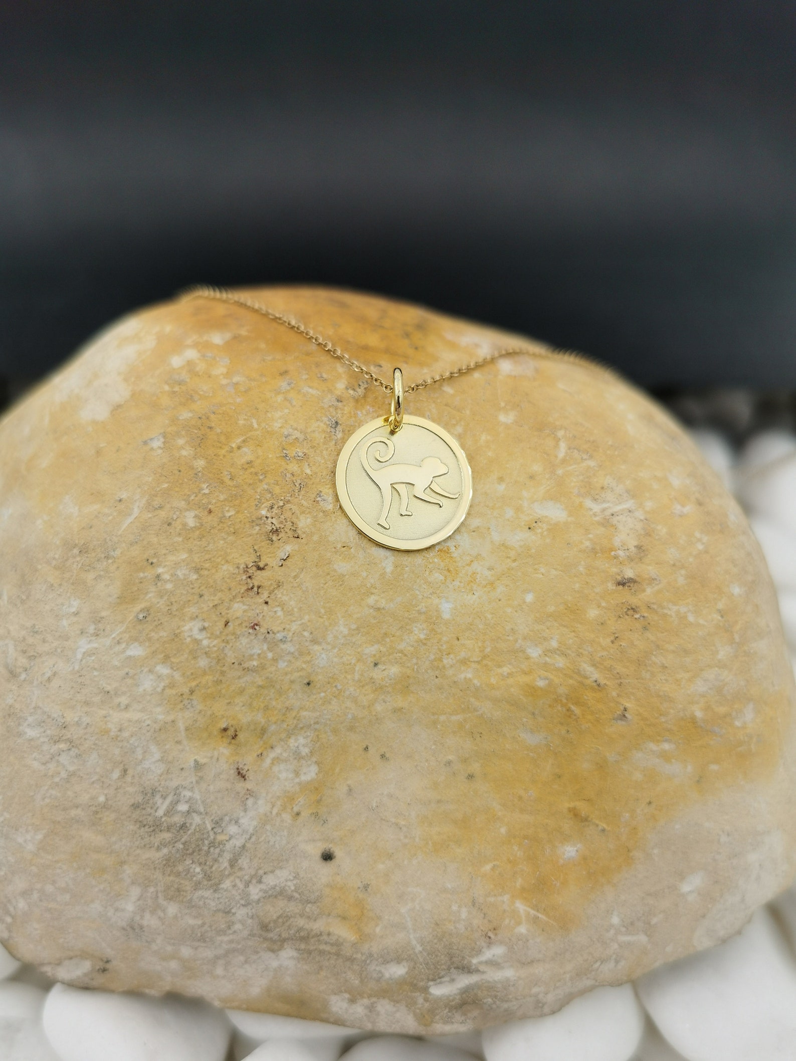 Dainty 14k Solid Gold Monkey Necklace, Personalized Monkey Pendant ...