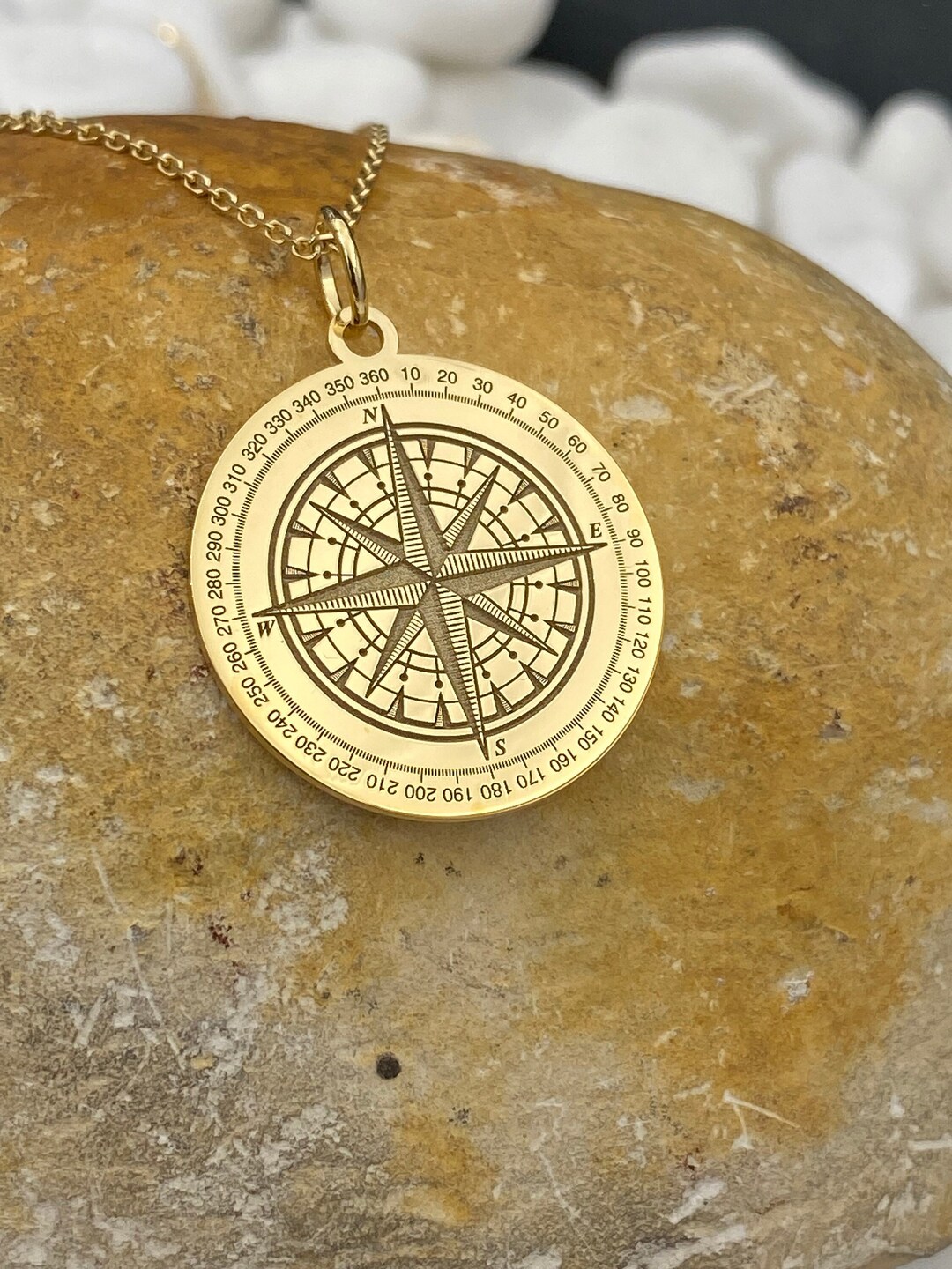 14k Solid Gold Compass Necklace, Personalized Compass Pendant, Compass ...