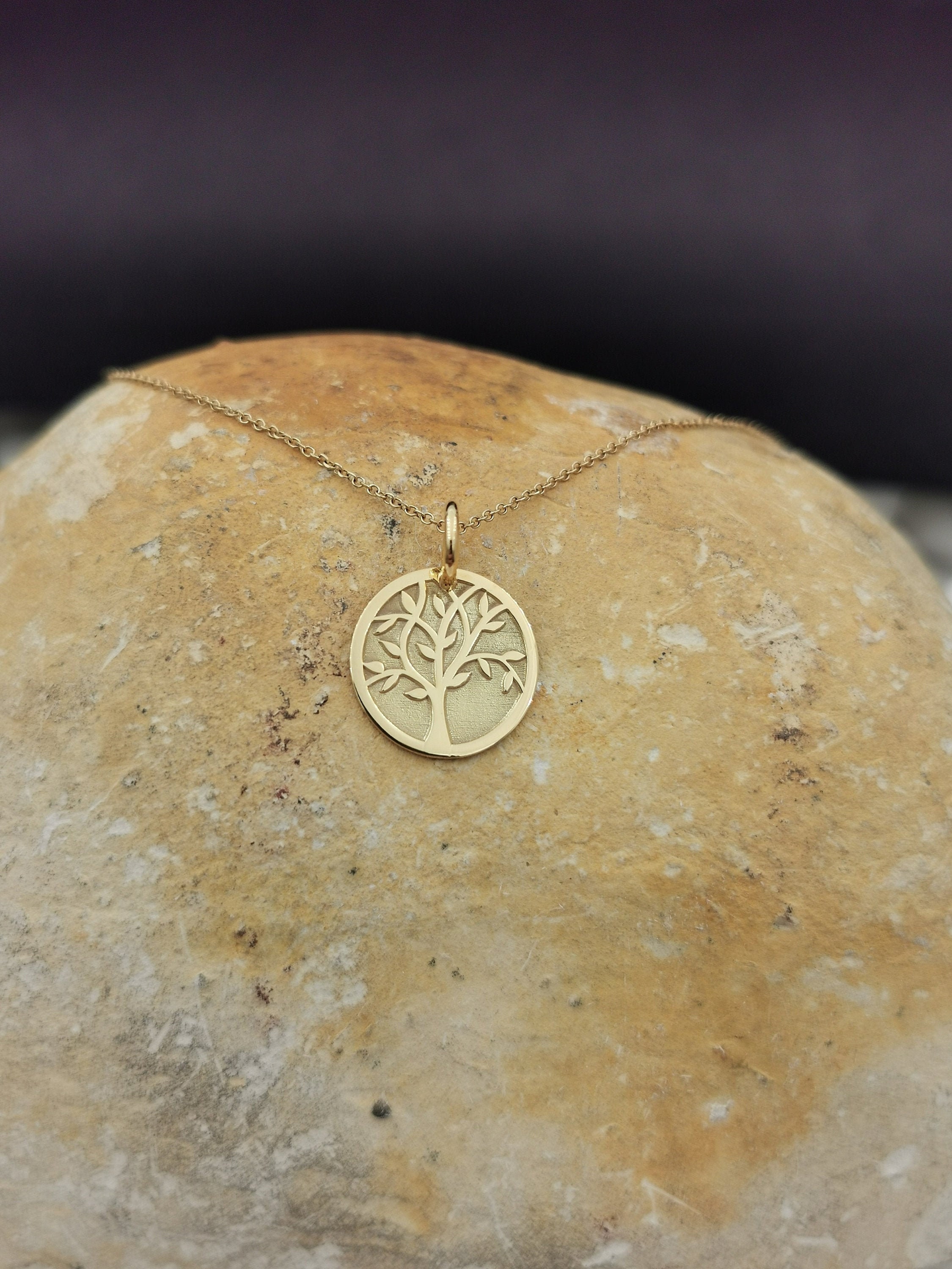 Dainty 14k Solid Gold Tree of Life Necklace, Personalized Tree of Life ...