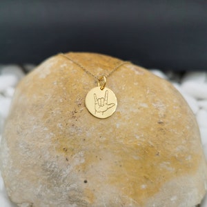 Dainty 14k Solid Gold ASL Sign Language Necklace, Personalized I Love ...